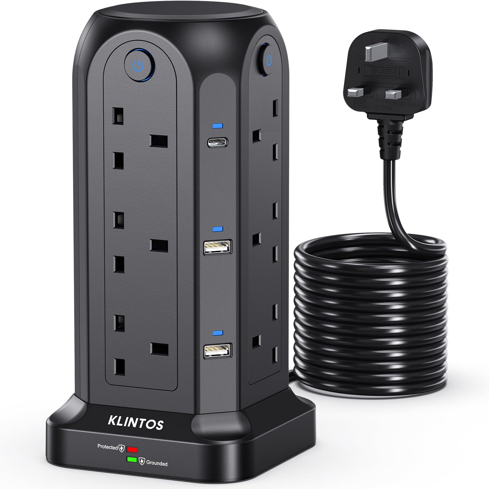 Tower Extension Lead 5M, 12 Way Extension Lead Surge Protection ...