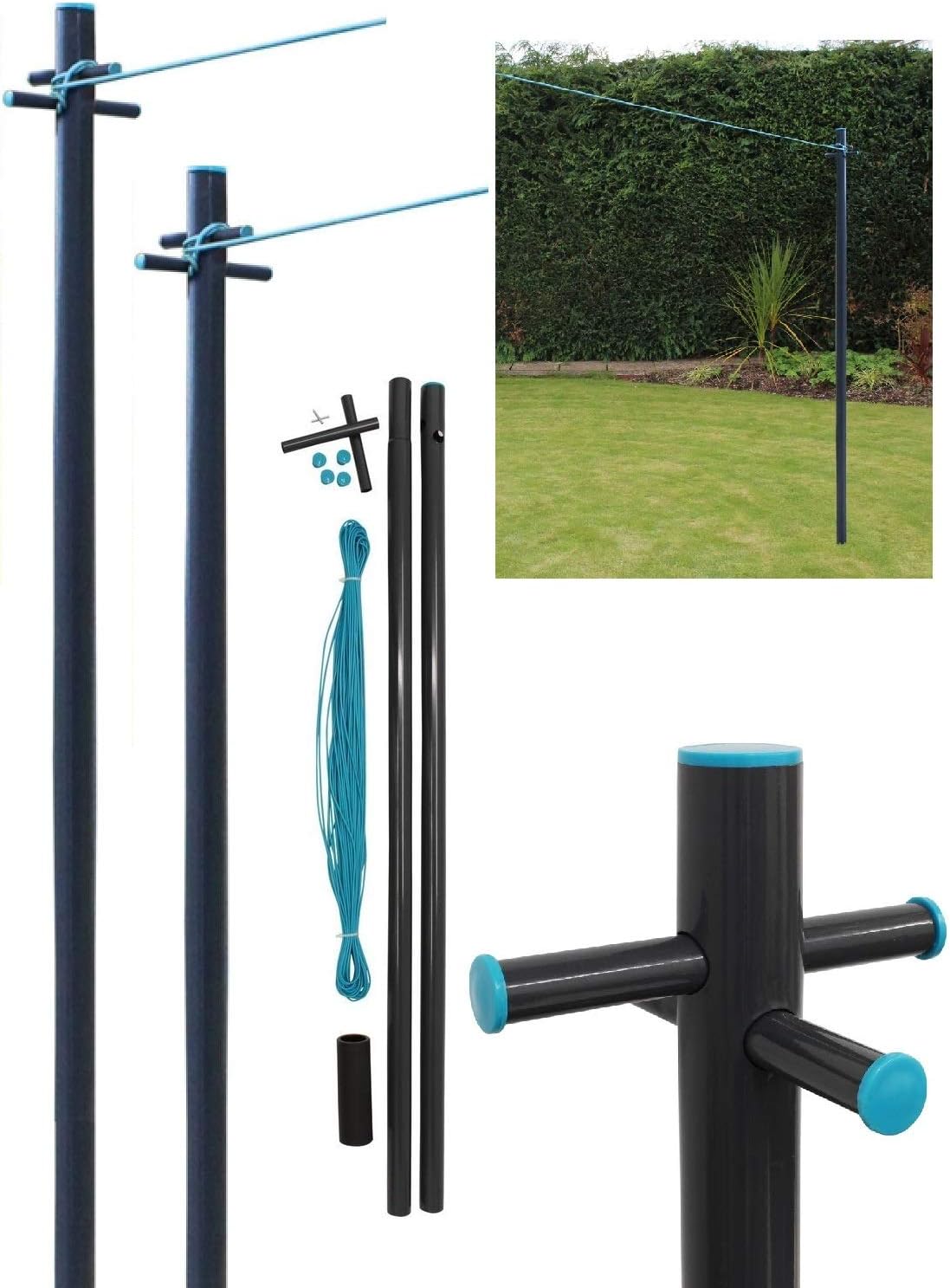 Bargains Hut Twin Pack Traditional 2.4m/8ft Galvanised Clothes Post 30m ...