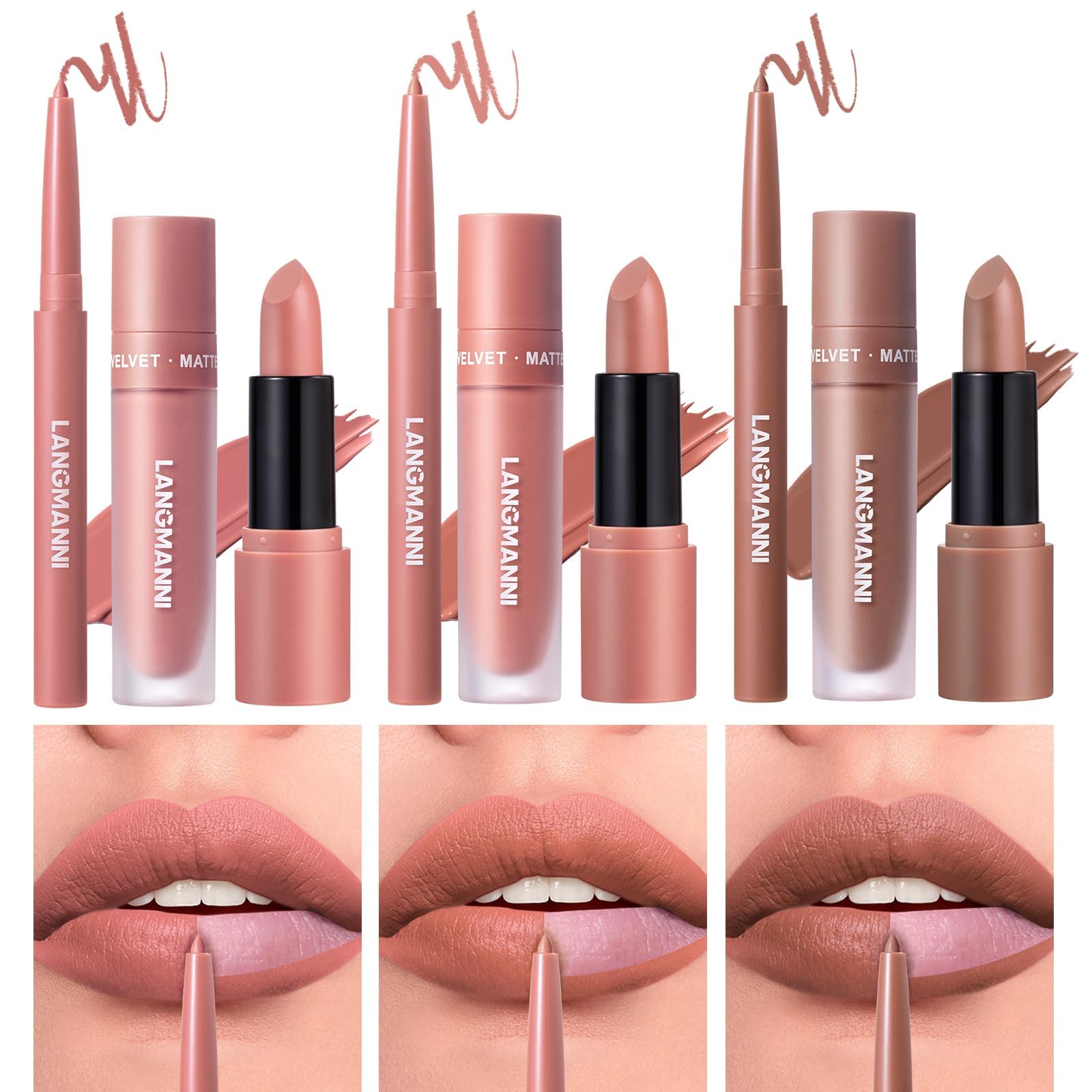 Amazon.com : 9PCS All-in-One Makeup Lip Liner, Matte Lipstick & Velvet ...