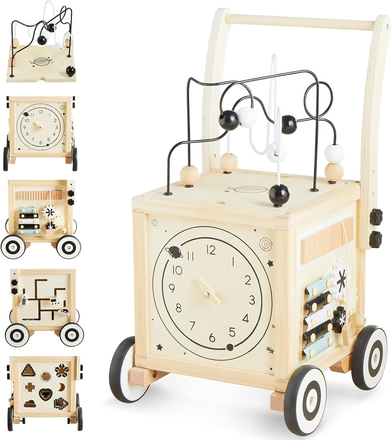 Amazon.com: Beright Wooden Baby Walker Activity Cube, Wooden Toddler ...