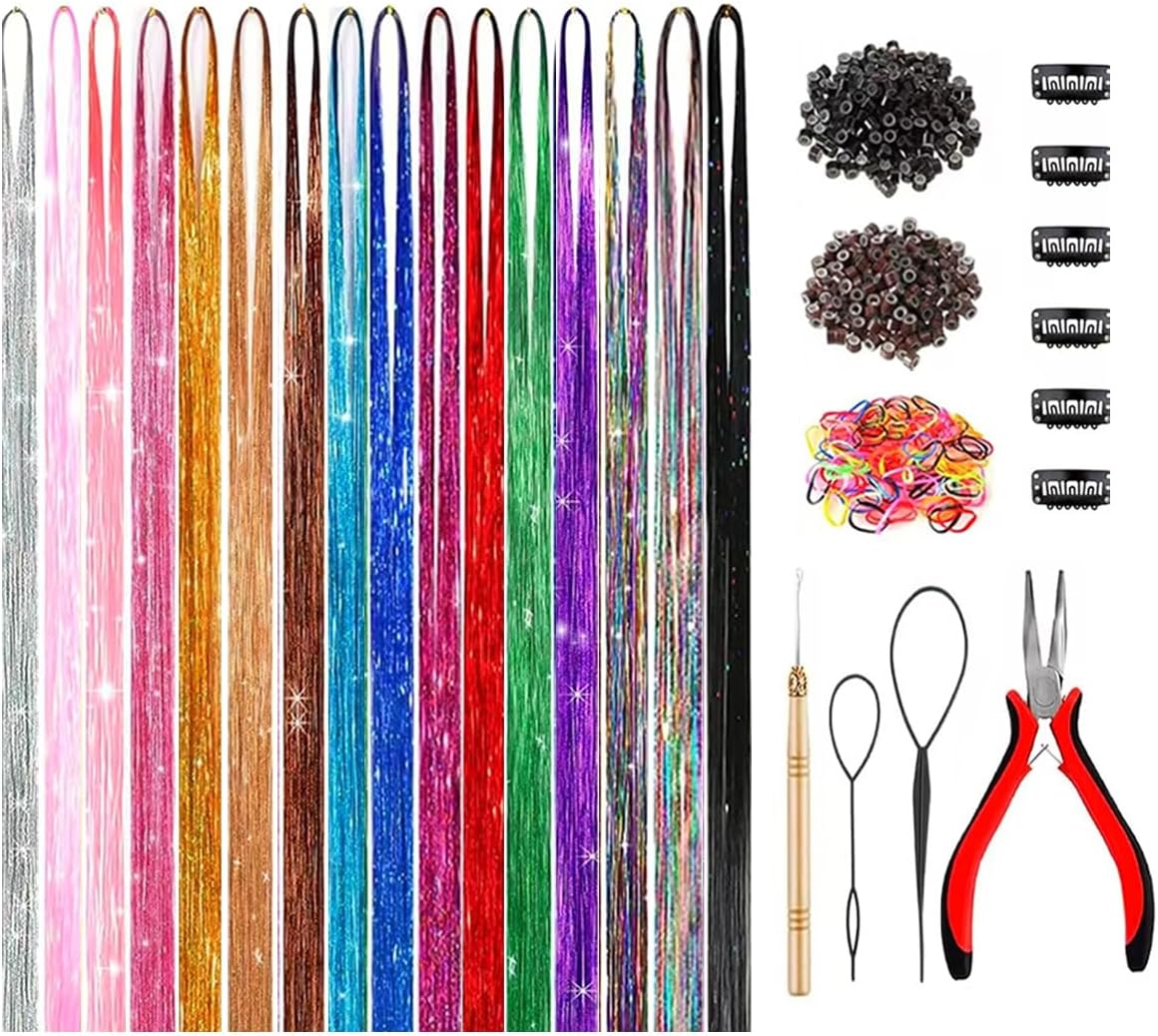 Amazon.com : Hair Tinsel Kit (48 Inch,14 Colors, 3500 strands), Tinsel ...