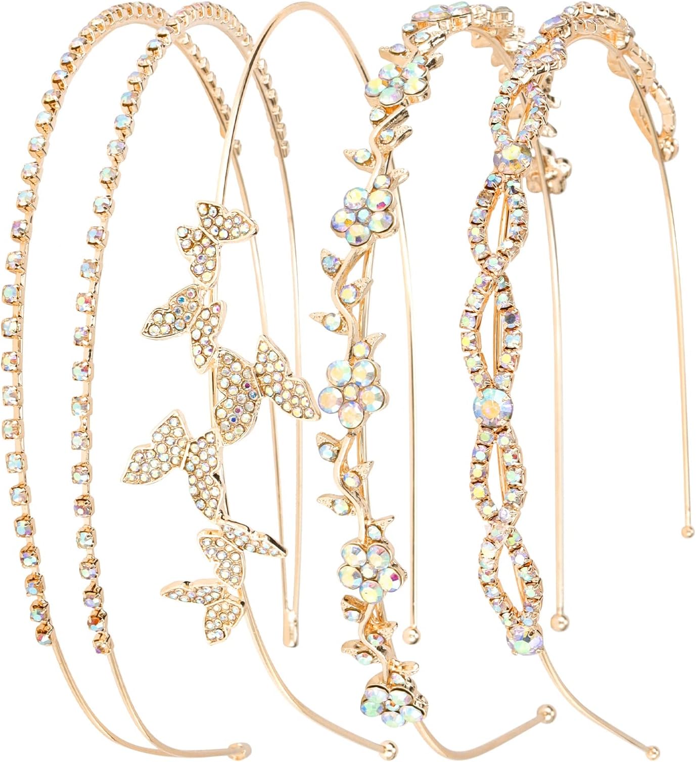 Amazon.com : Wecoe 4 Pack AB Rhinestone Headbands Gold Metal Headbands ...
