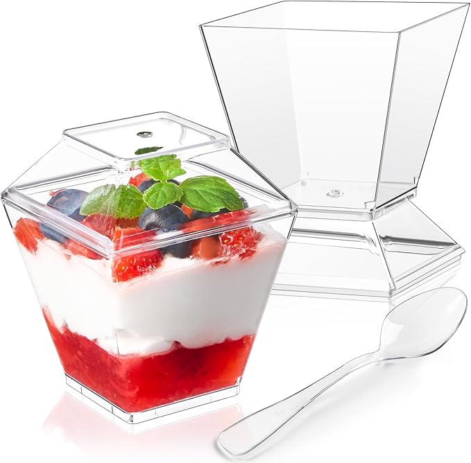 Amazon.com | 50 Pack 3.5 oz Mini Dessert Cups with Lids and Spoons ...
