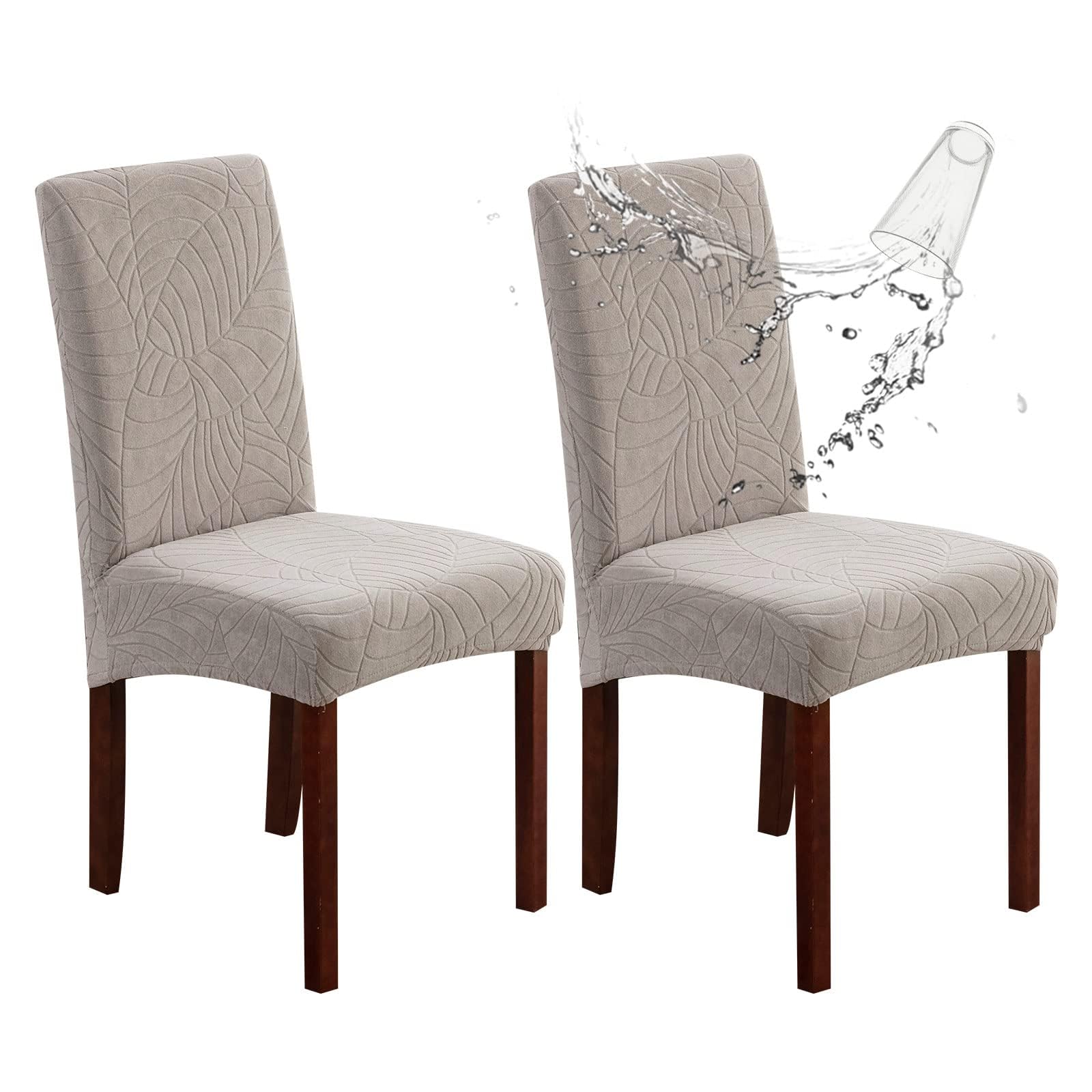 2 Pcs Waterproof Chair Covers for Dining Room, Stretch Jacquard Dining ...