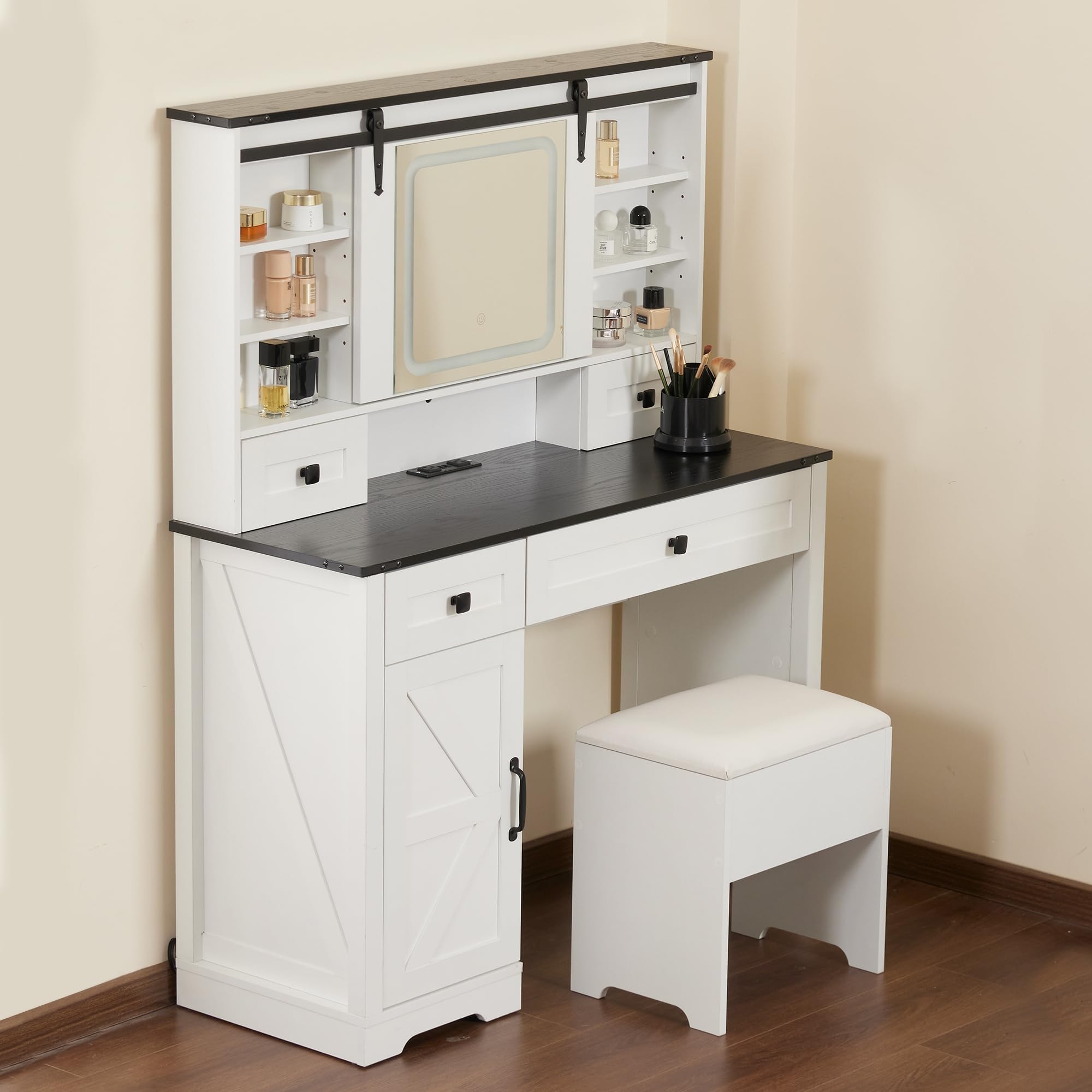 Amazon.com: Real Relax Farmhouse Vanity Desk with Power Socket, Sliding ...