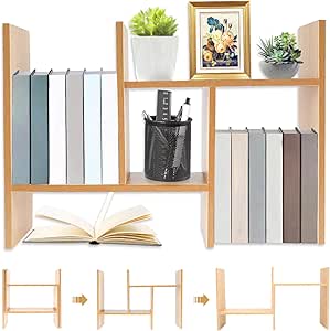 Amazon.com: Desktop Organizer Rack, Wooden Office Display Bookshelf ...