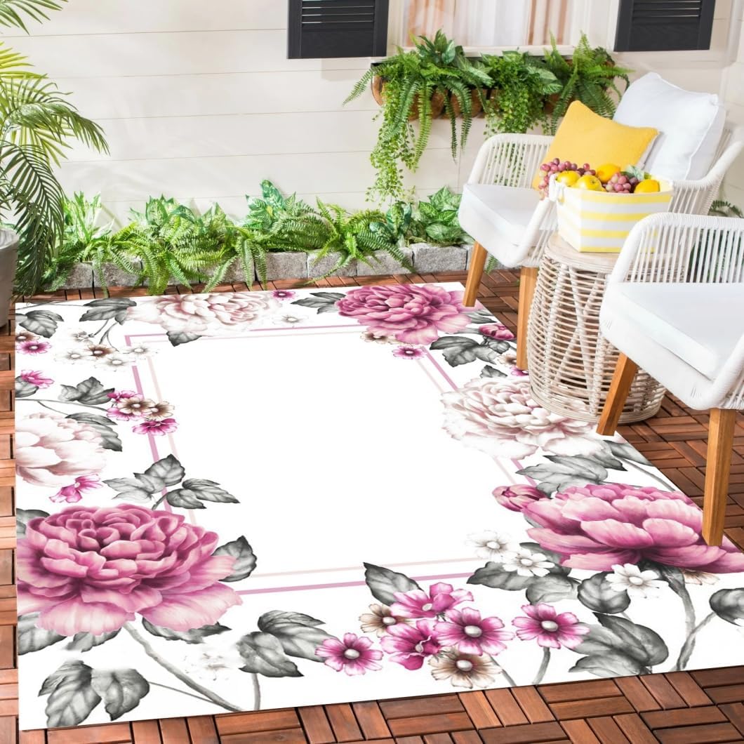 Amazon.com: Modern Artistic Aesthetics Indoor Outdoor Area Rug Floral ...