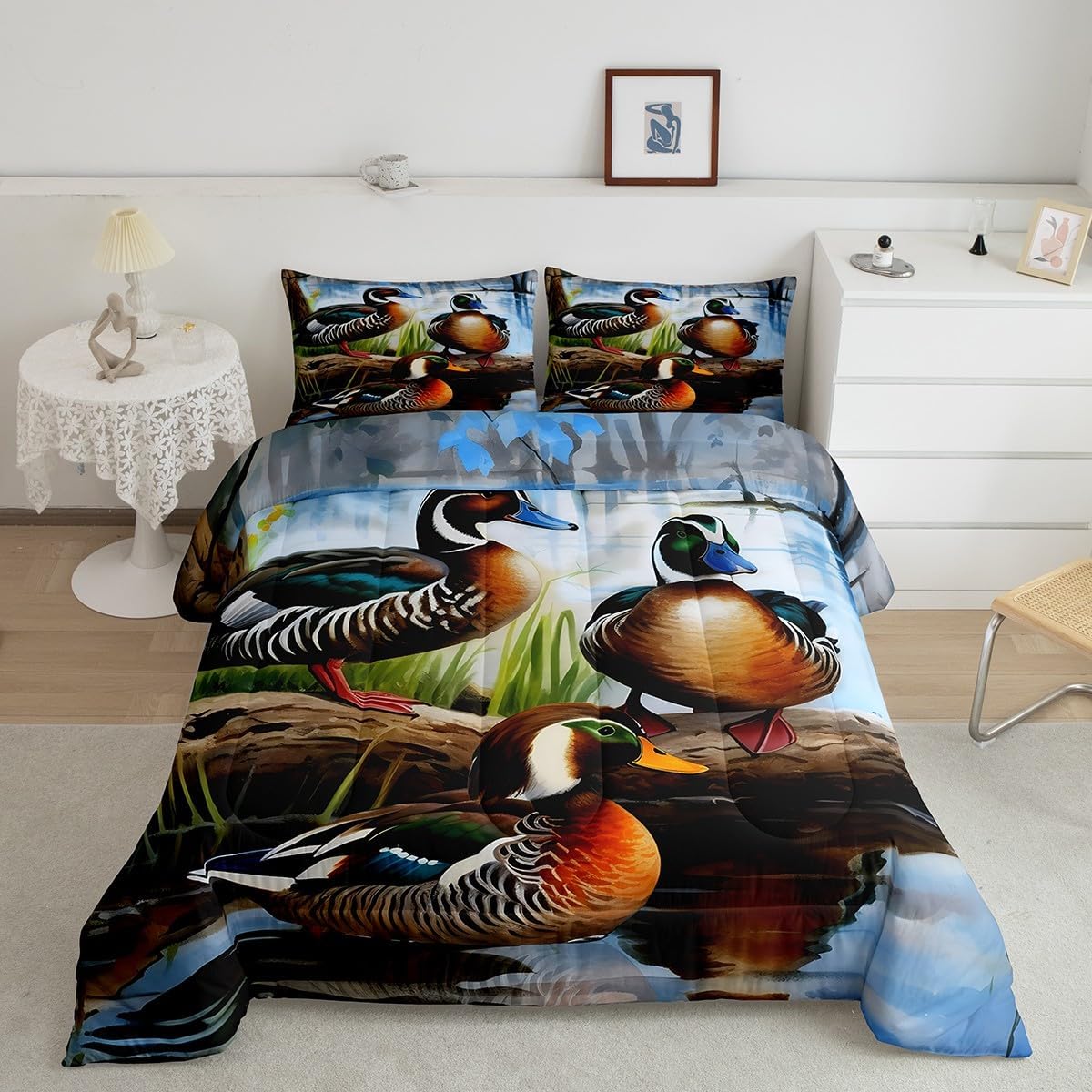 Amazon.com: Mallard Duck Hunting Comforter Set for Girls Boys Children Ducks Lake Comforter ...