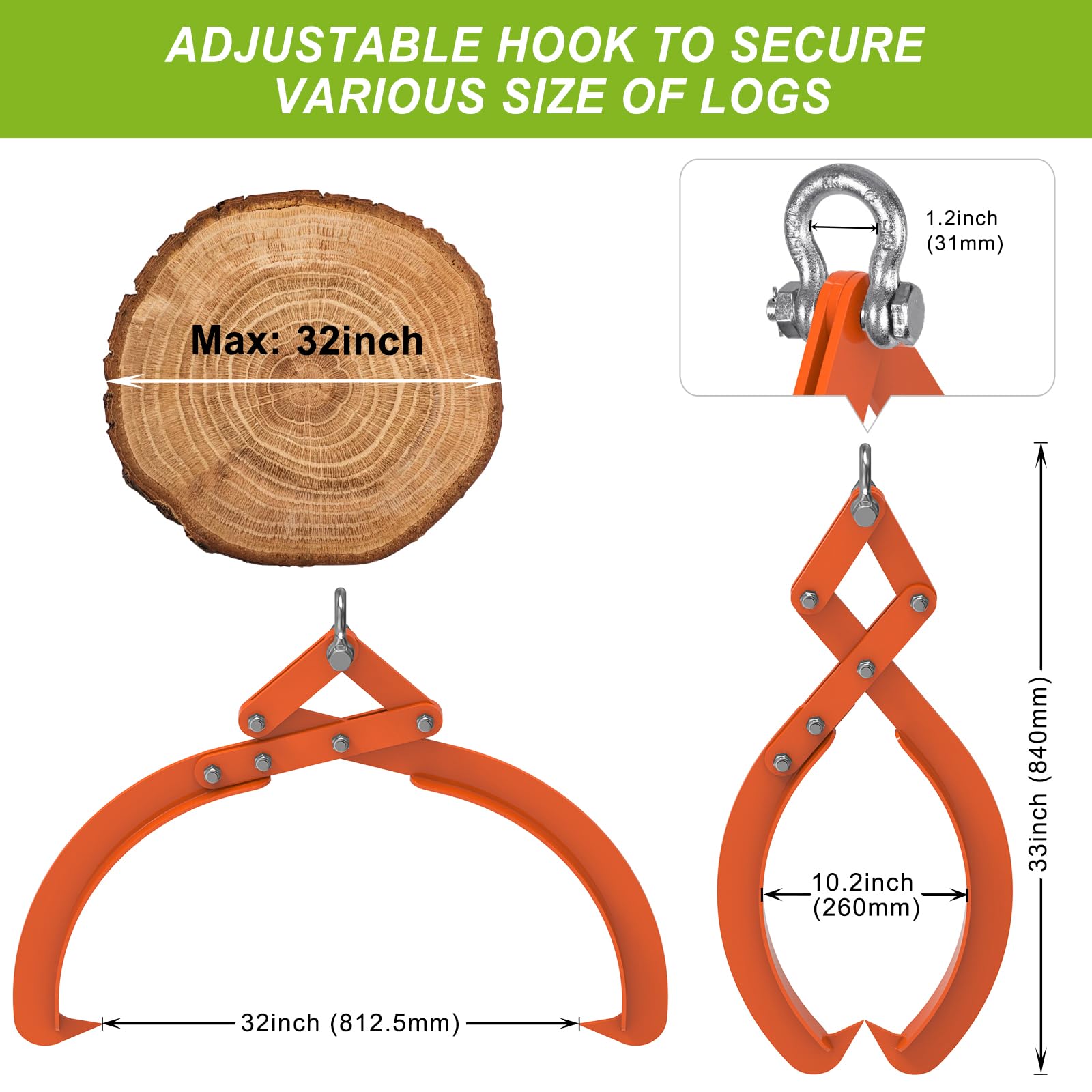 Snapklik.com : 32 Log Tongs 2 Claw Timber Claw Hook, Heavy Duty Grapple ...