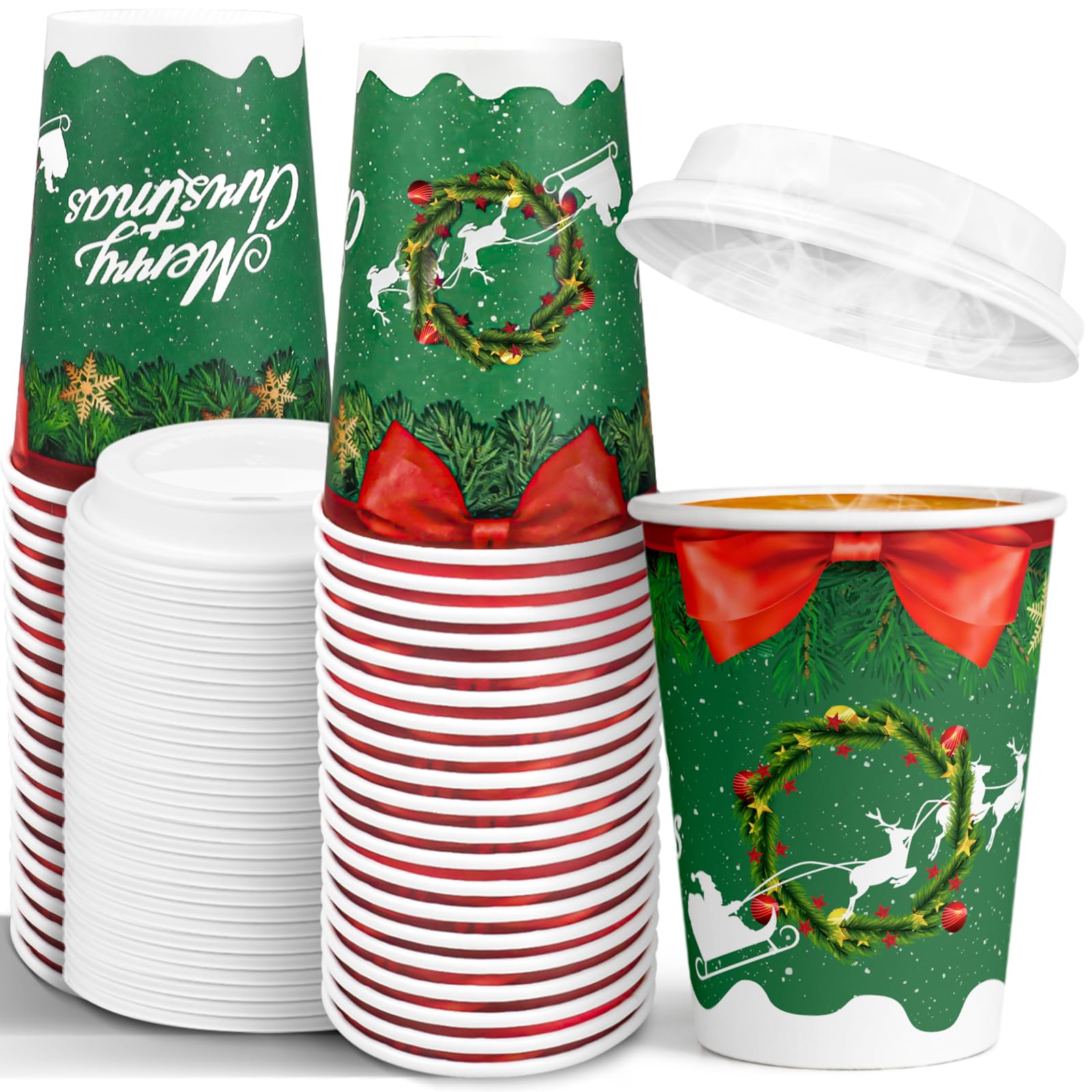 Amazon.com: JOYEUX Christmas Disposable Coffee Cups with Lids 12 oz, To ...