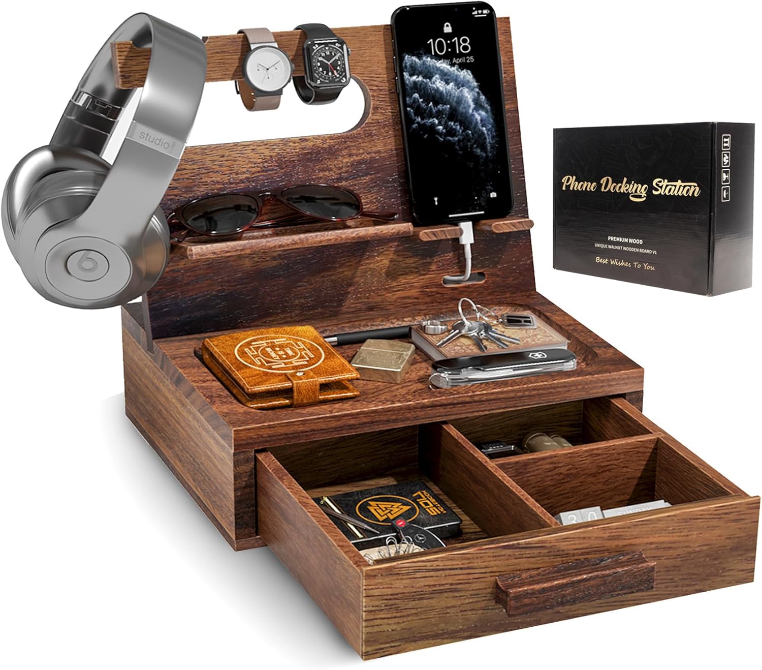 Amazon.com: Semiocthome Walnut Wood Phone Docking Station with Key ...