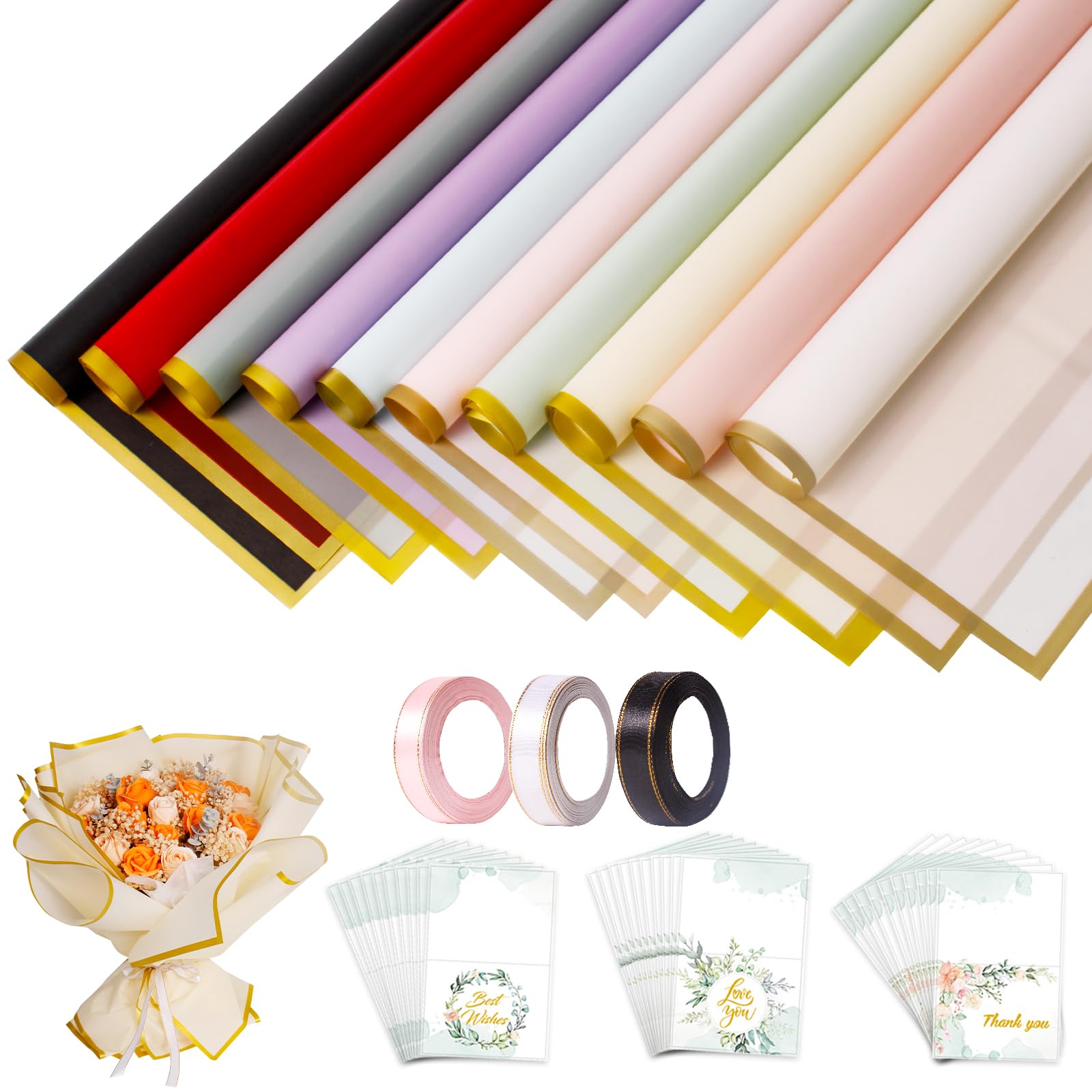 Amazon.com: 100 Sheets Flower Wrapping Paper, Waterproof Floral Bouquet ...