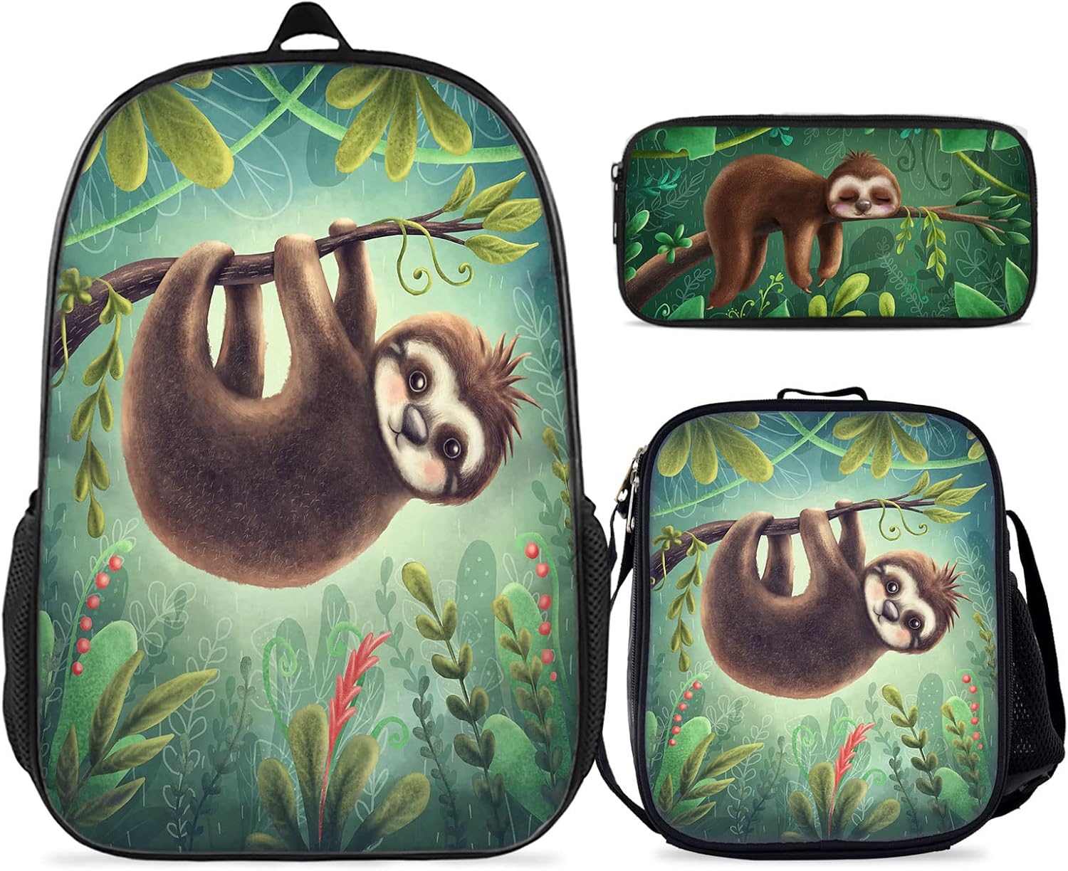 KXZOYLM Sloth Backpack, Sloths Backpack Bundle 3 Pieces for Teens, Boys ...