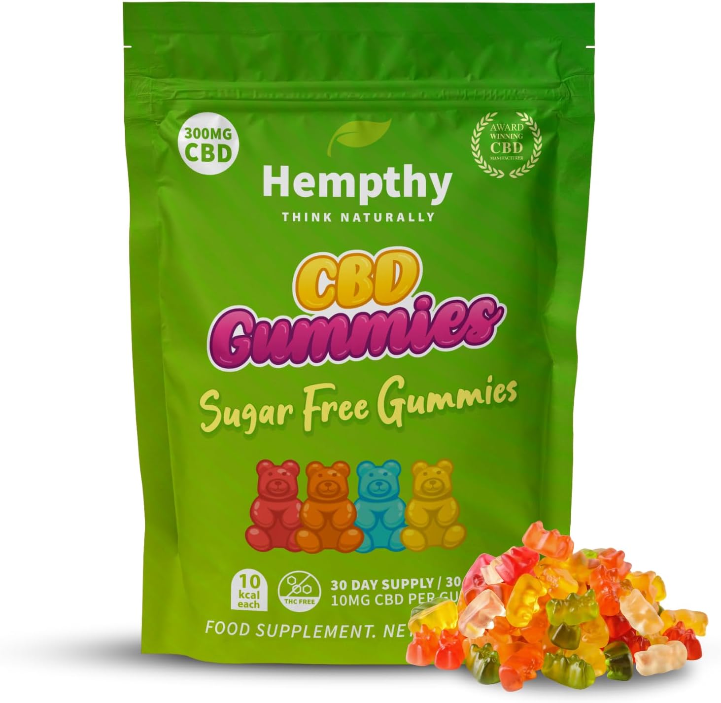 Hempthy Sugar Free CBD Gummies, 10mg x Gummies, 300mg Total Cannabidiol ...