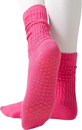 Slouch Yoga Socks for Women Grippy Non Slip Scrunch Cotton Pilates ...