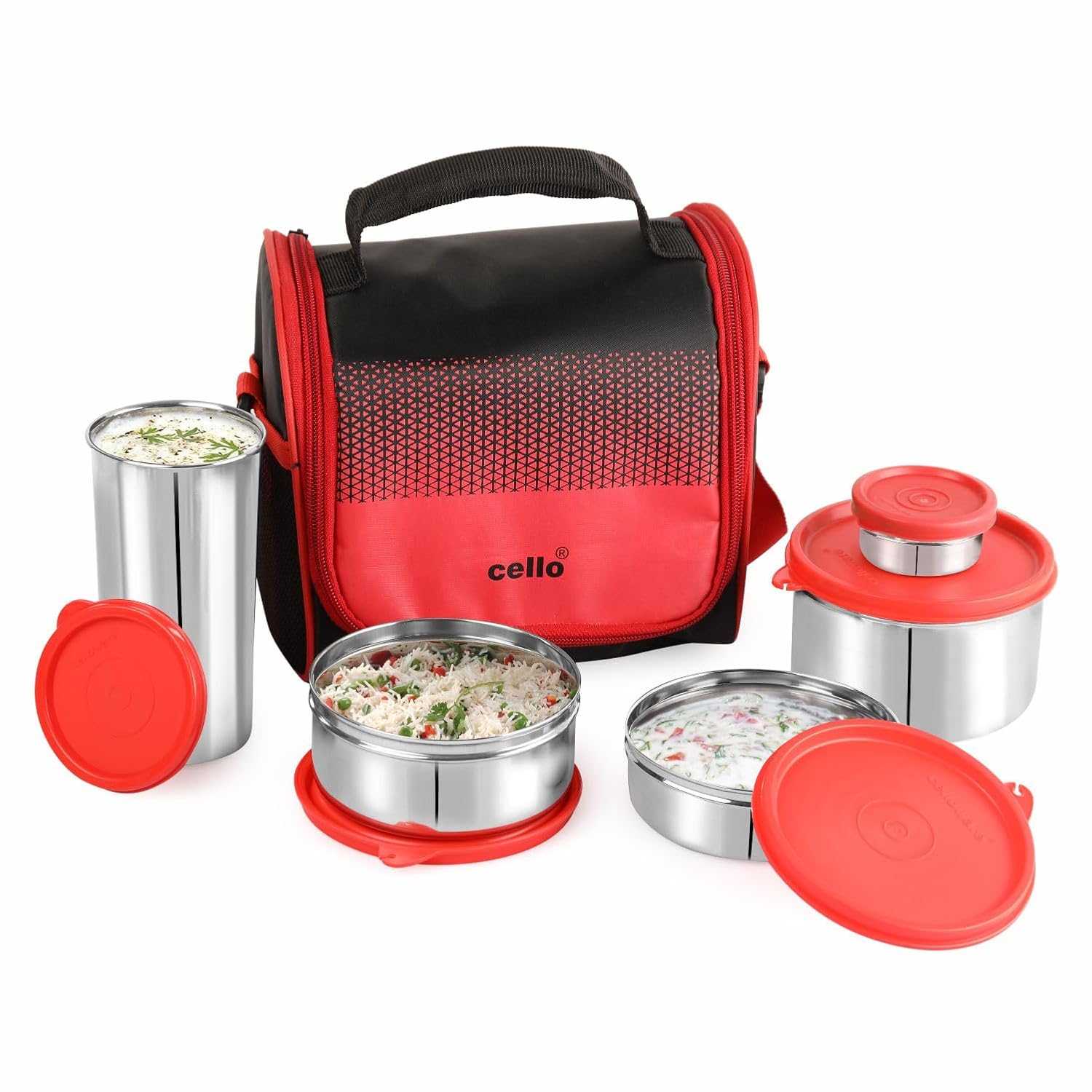 Buy CELLO MF Matiz Lunch Box Combo, Red, 375ml | Stainless Steel Lunch ...