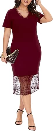 Cuptacc Plus Size Women's Nightgown Chemise Sleepwear Lace V Neck ...