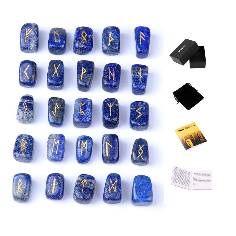 Amazon.com: Lapis Lazuli Rune Stones Set Engraved Pagan Lettering with ...