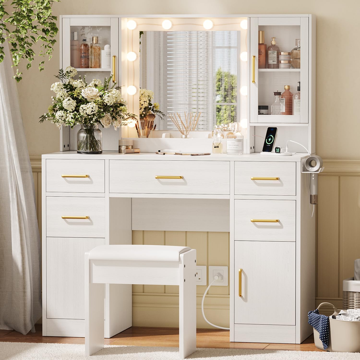 Amazon.com: Vanity Set Vanity Desk with Mirror & Lights in 3 Colors, 44 ...