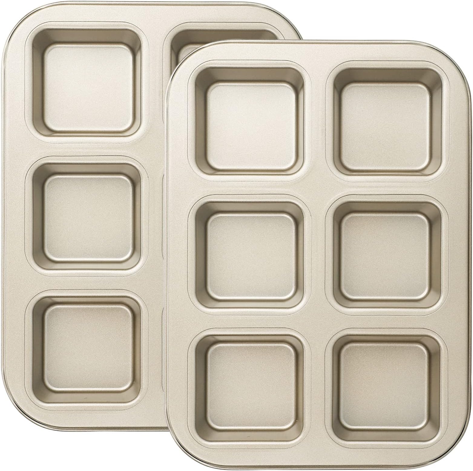 Amazon.com: Beasea Mini Brownie Pan, 2 Pack 6 Cavity Gold Square ...