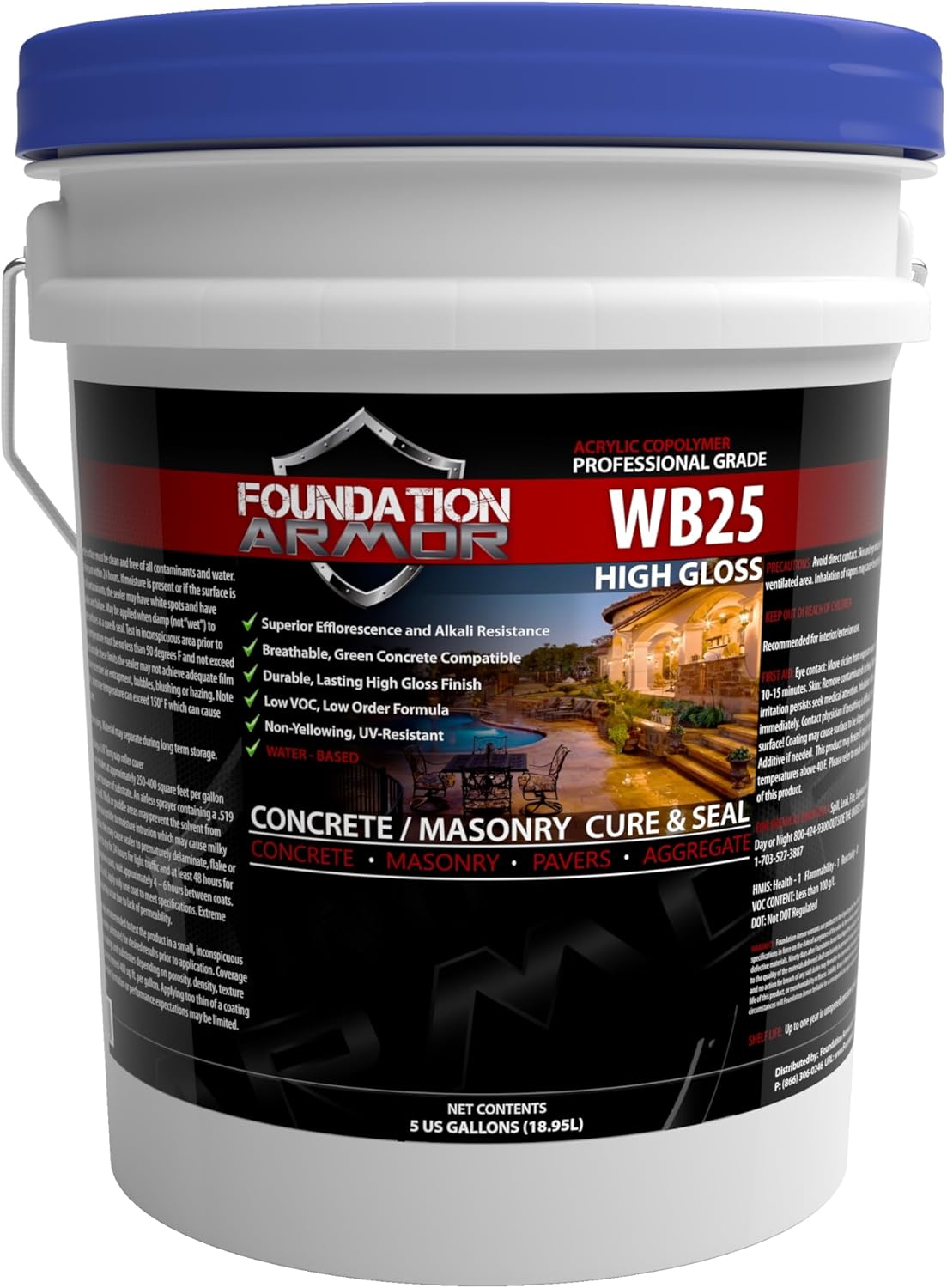 Armor WB25 High Gloss Wet Look Concrete Sealer and Cure & Seal 5 Gallon ...