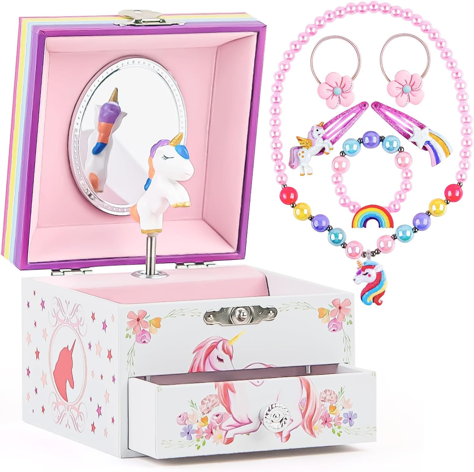 Amazon.com: Girl's Musical Jewelry Storage Box with Spinning Unicorn ...