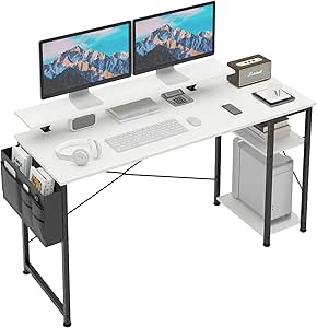 CAIYUN 140cm Computer Desk with Monitor Stand & 2-Tier Storage Shelves ...