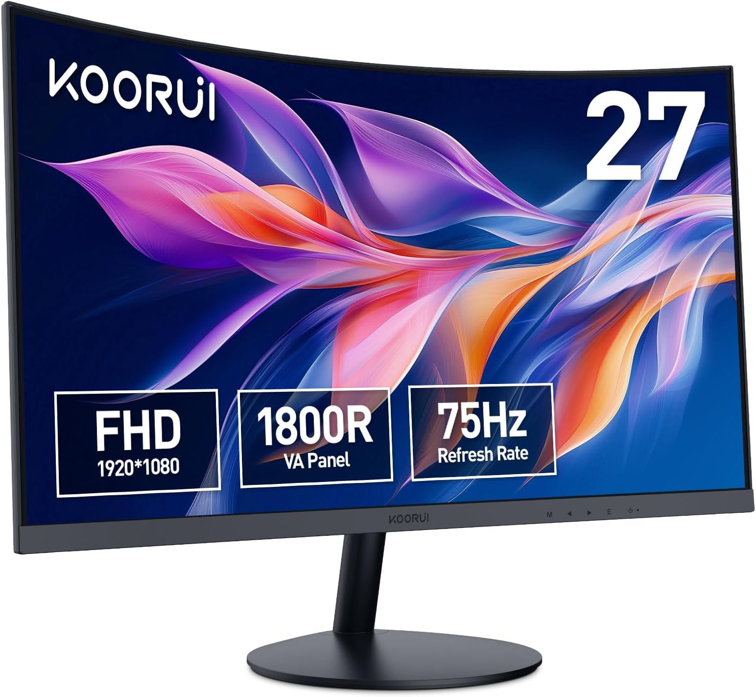 KOORUI Curved Monitor – 27 Inch FHD Curved Computer Monitor, VA Panel, 75 Hz, 1800R Curvature ...