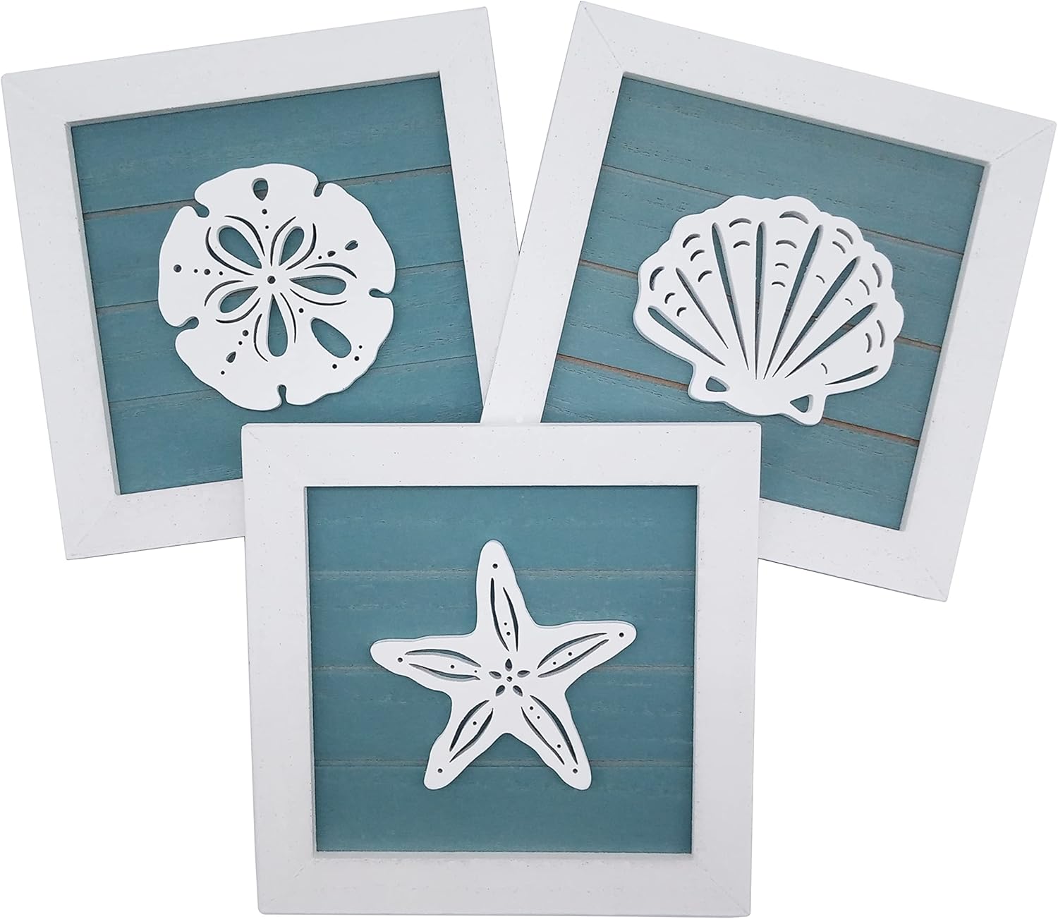 Amazon.com: CSWLJS Ocean Theme Wall Decor Set of 3 7x7 in Rustic Beach ...