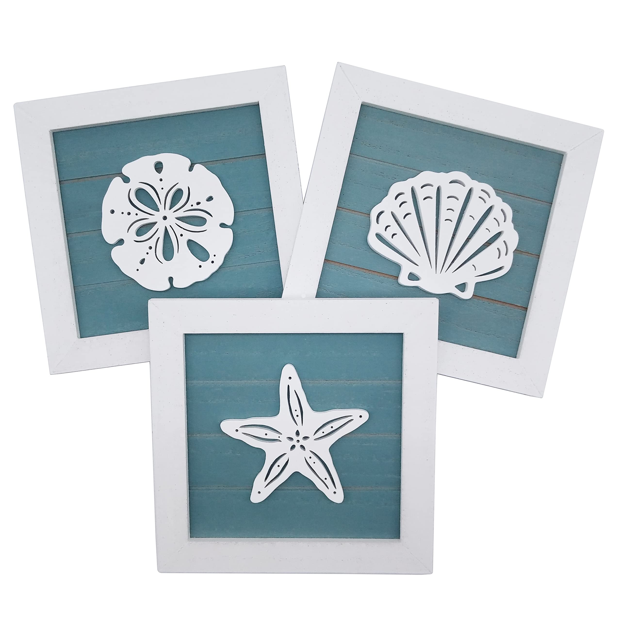 Amazon.com: CSWLJS Ocean Theme Wall Decor Set of 3 7x7 in Rustic Beach ...
