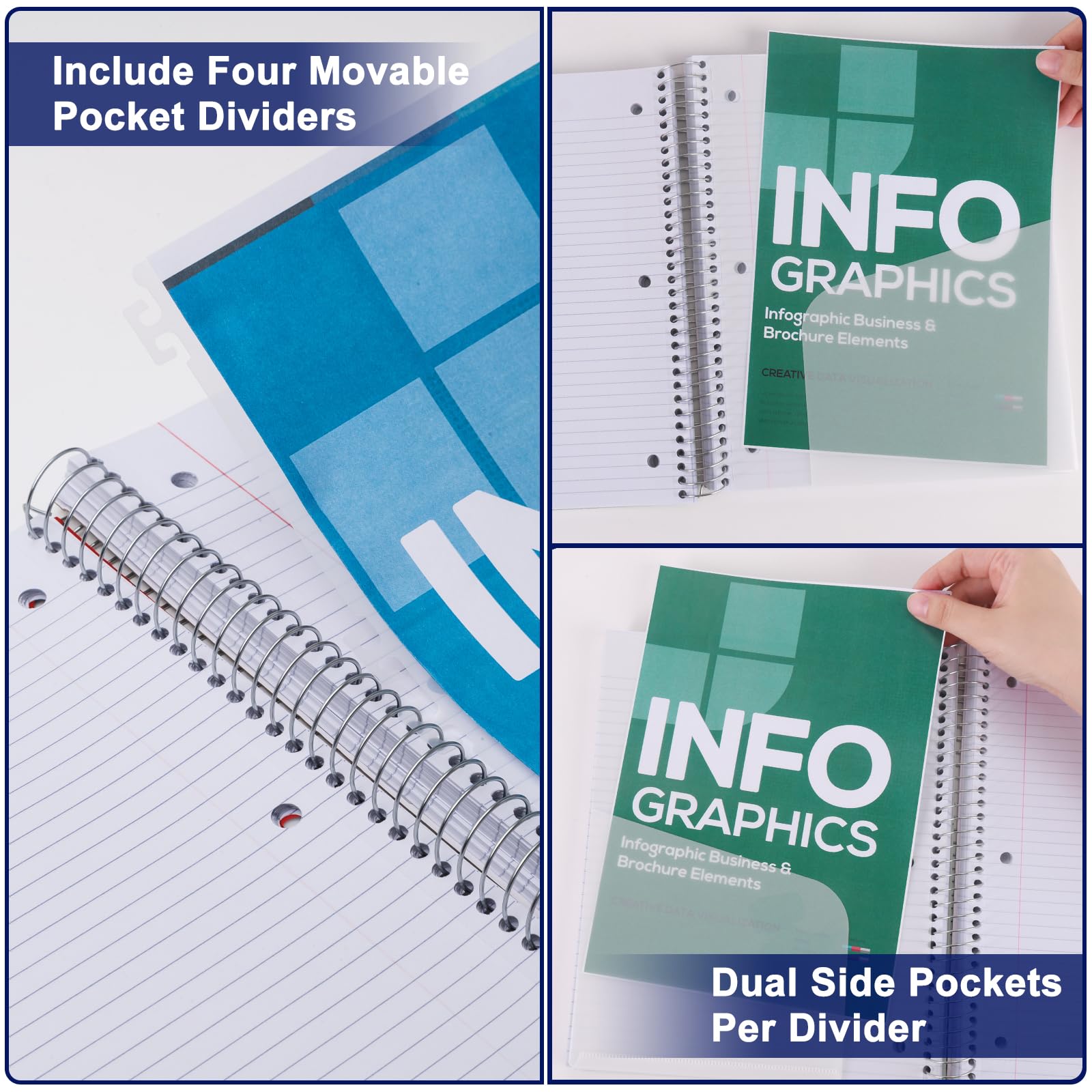 Snapklik.com : Spiral Notebooks 3 Pack, 5 Subject, 8.5"x 10.5", College ...