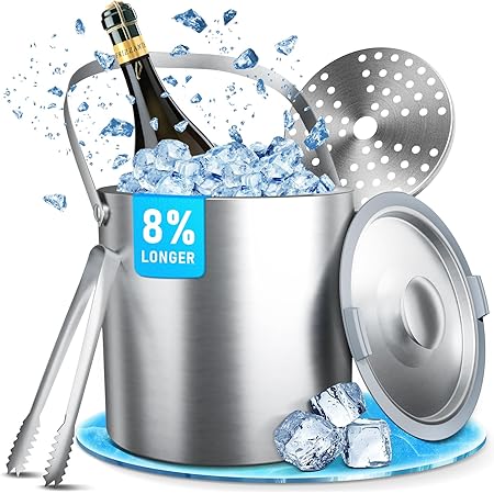 Amazon.com: Sailnovo Ice Bucket, Double-Wall Stainless Steel Insulated ...