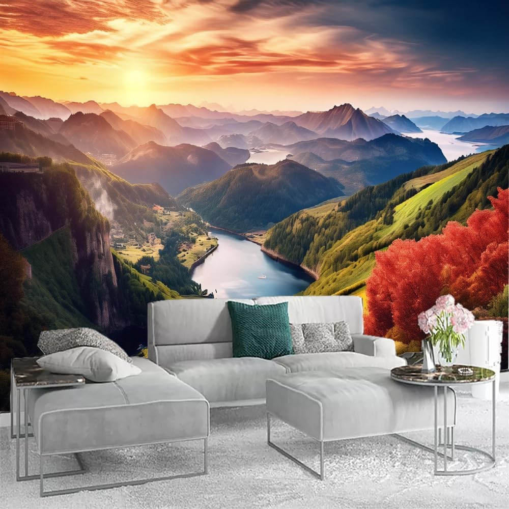 Amazon.com: QIWUCA Sunset Mountains Wall Murals for Bedroom, Forest ...