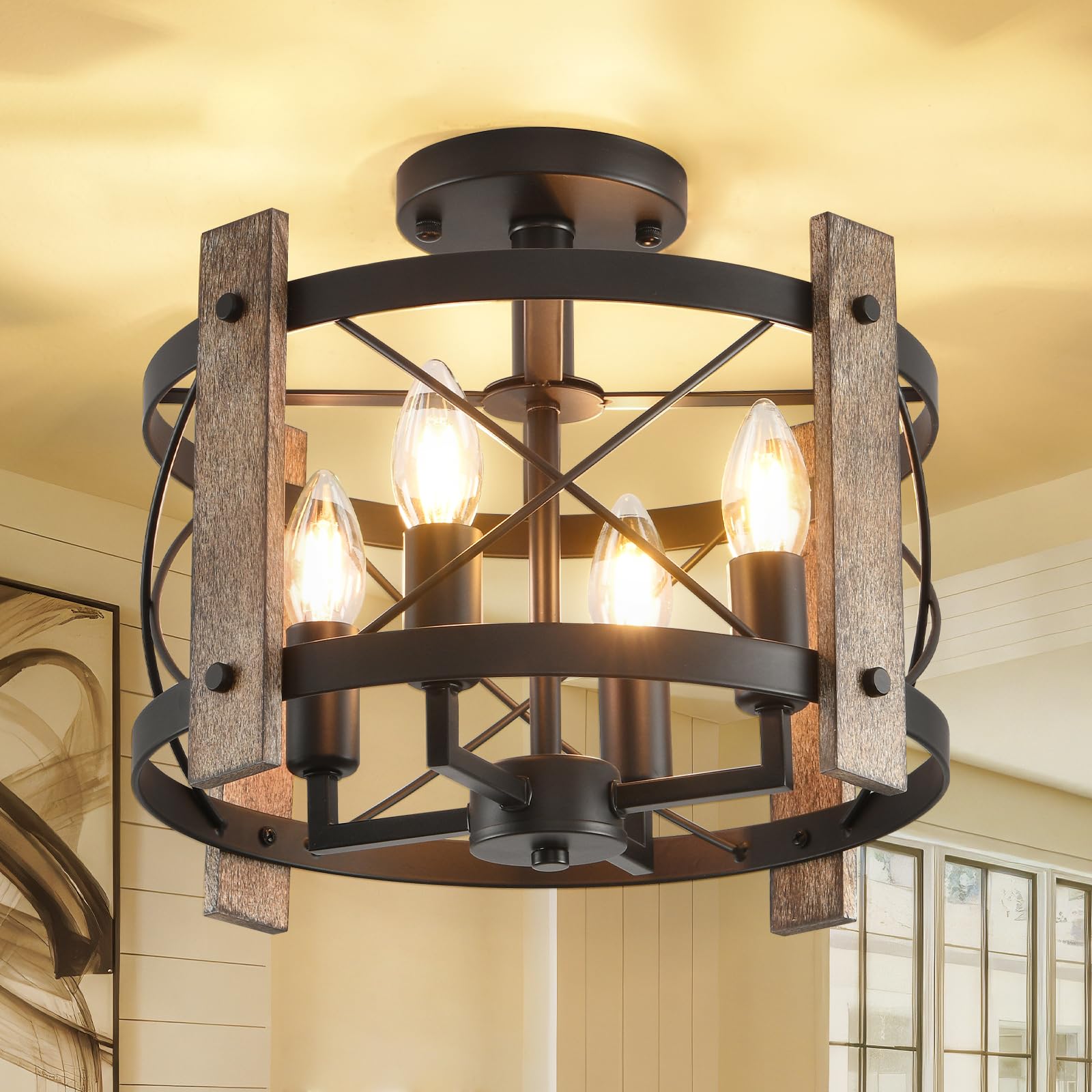 SADALAK Black Chandelier Industrial Ceiling Lights, 4 Lights Hallway ...