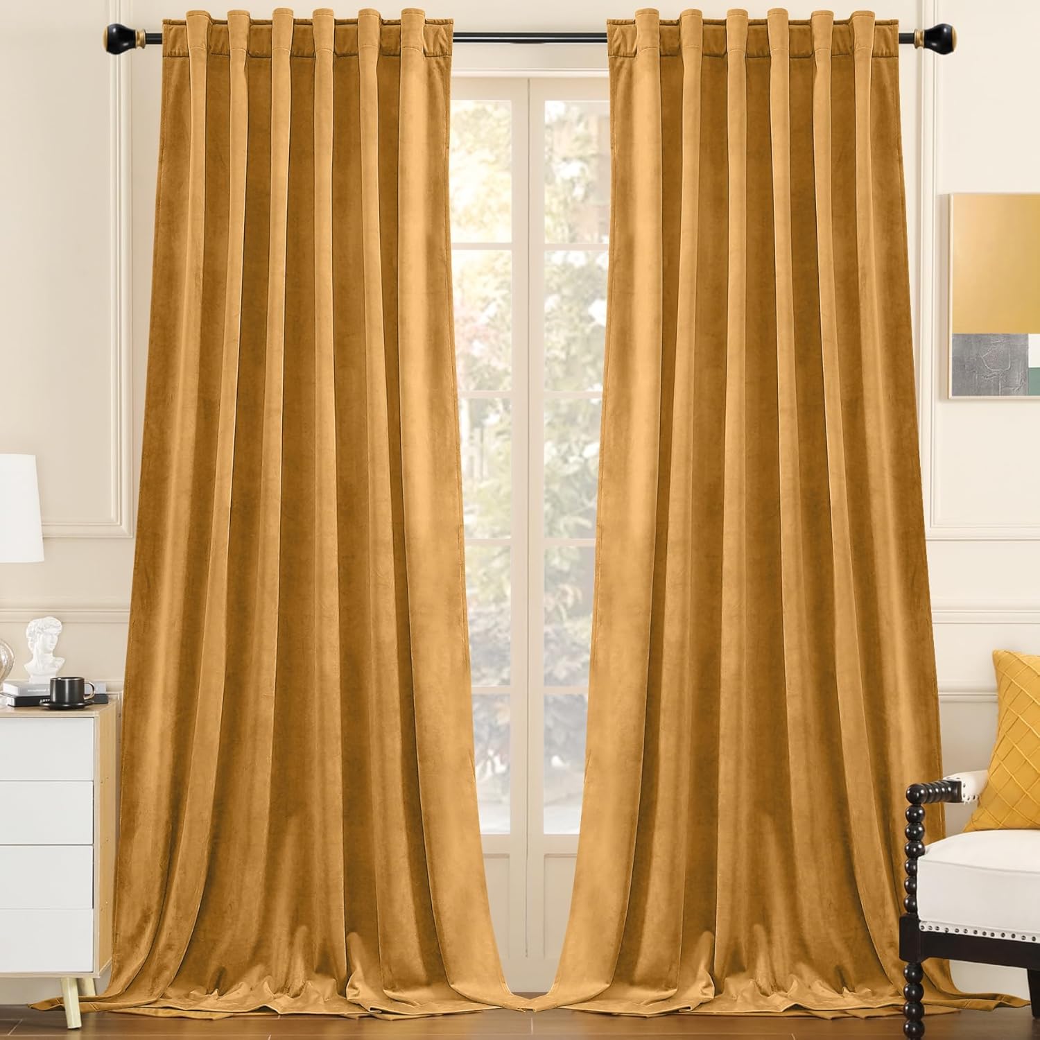 Amazon.com: Nemia Mustard Yellow Velvet Curtains Thermal Insulated ...