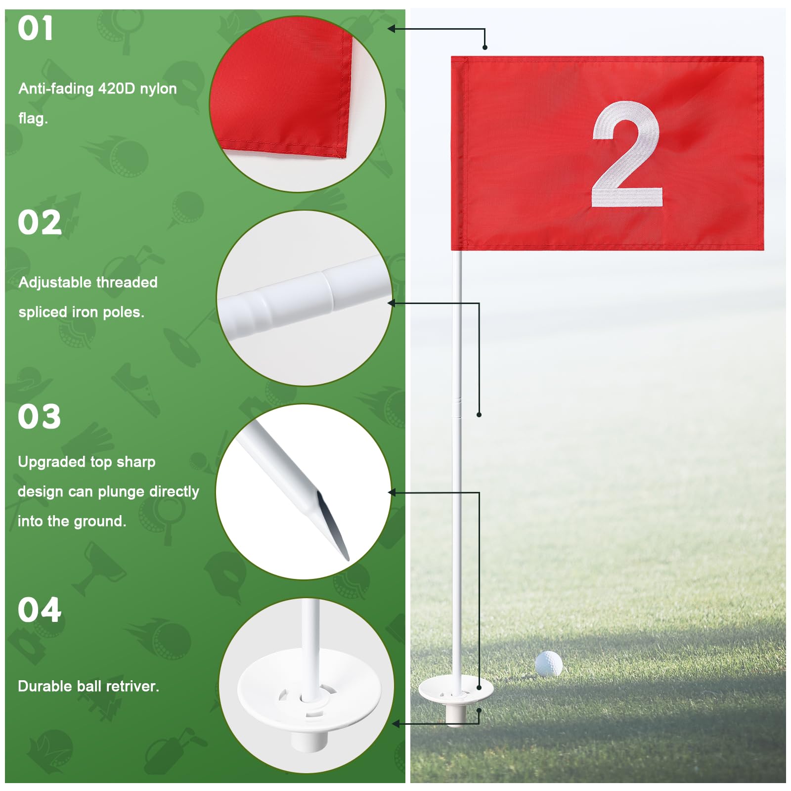 Snapklik.com : Putting Green Flags, 6 Ft Golf Flagstick, 2 Pack Golf Flag