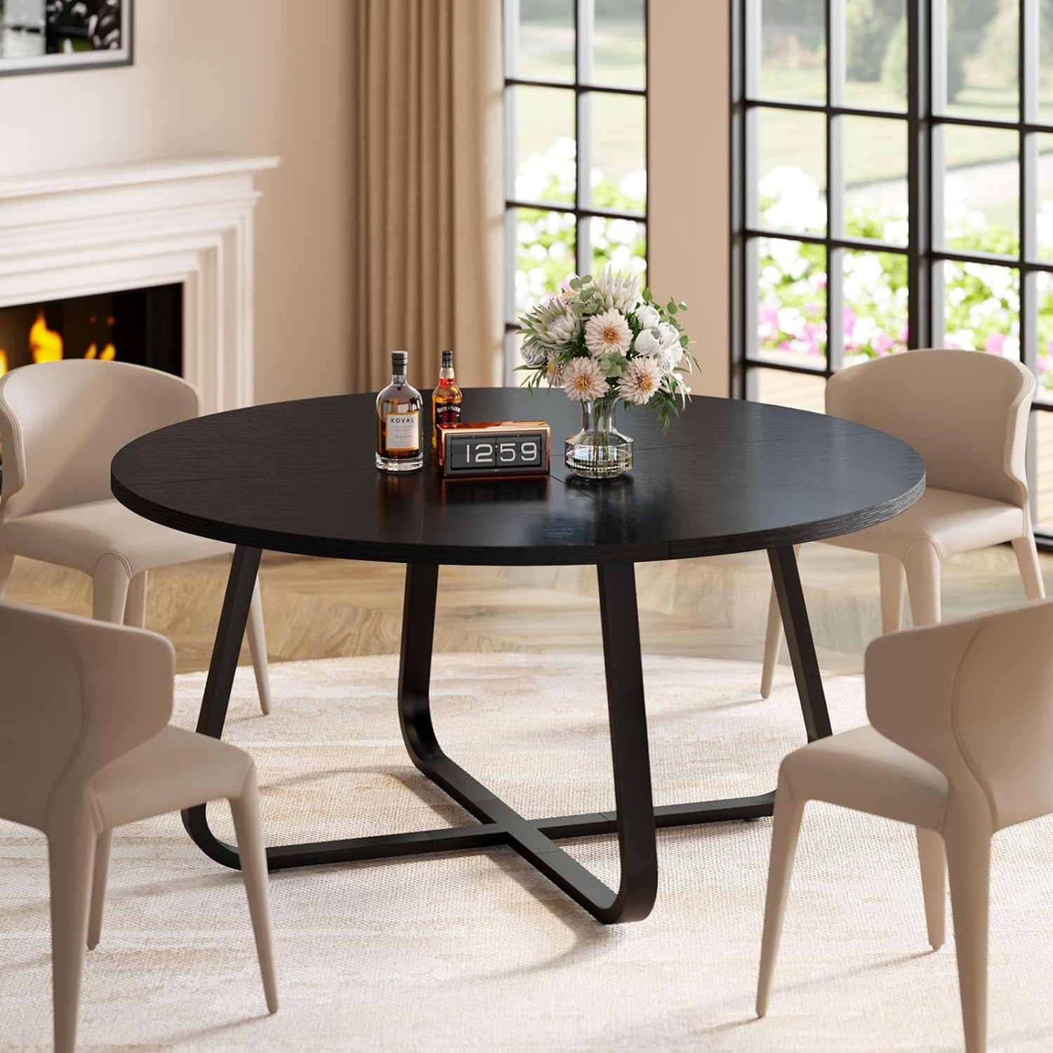 Amazon.com - LVB Black Round Dining Table for 4 to 6, 42 Inch Circle ...