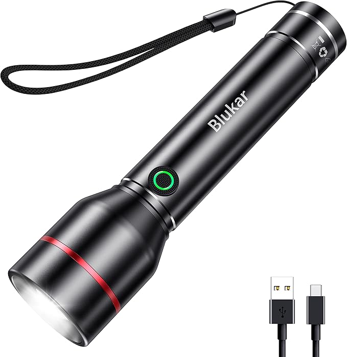 LED Torch Rechargeable, Blukar Super Bright Adjustable Focus Flashlight ...