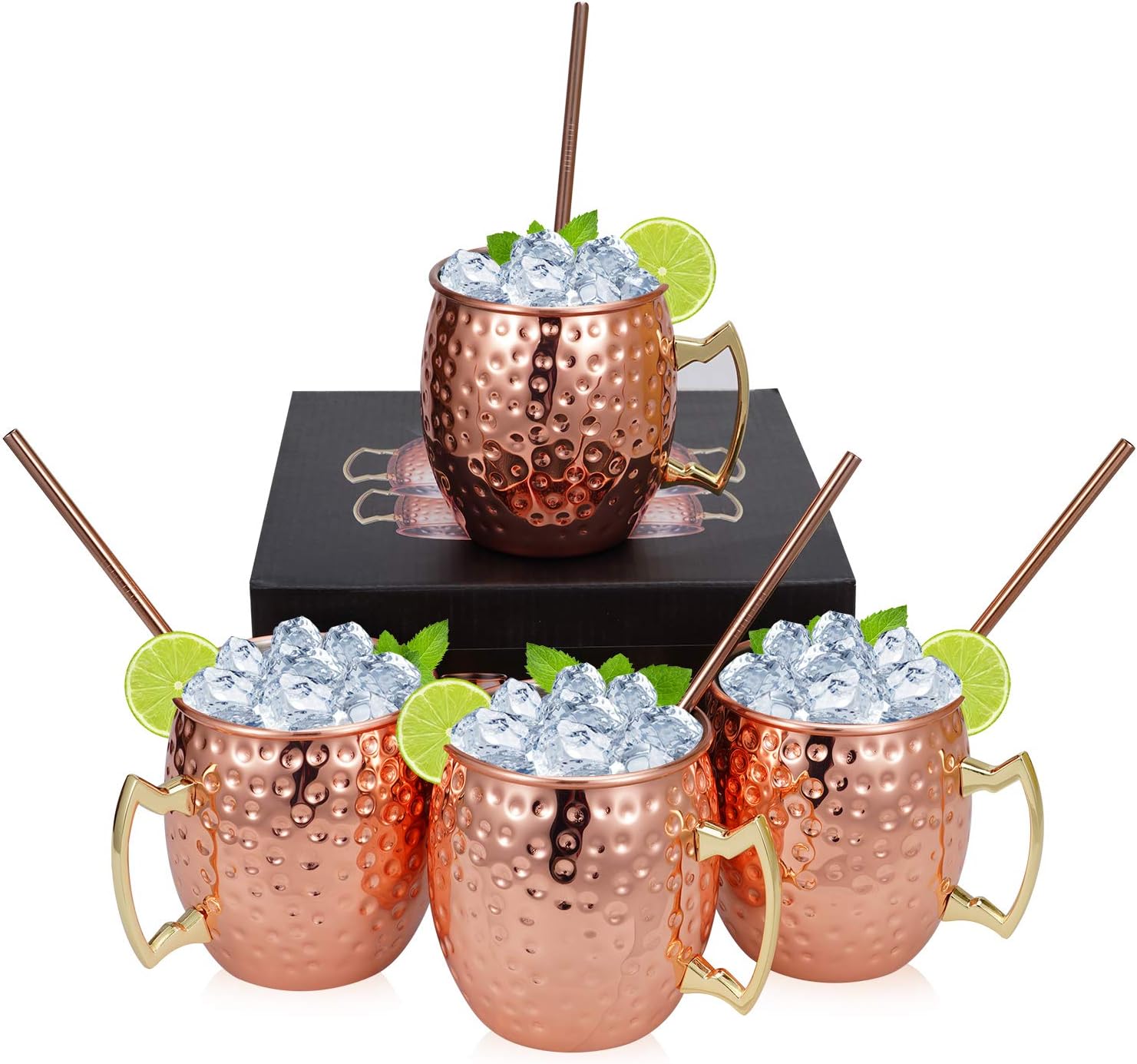 Hossejoy Set of 4 Copper & Stainless Steel Hammered Moscow Mule Mugs ...