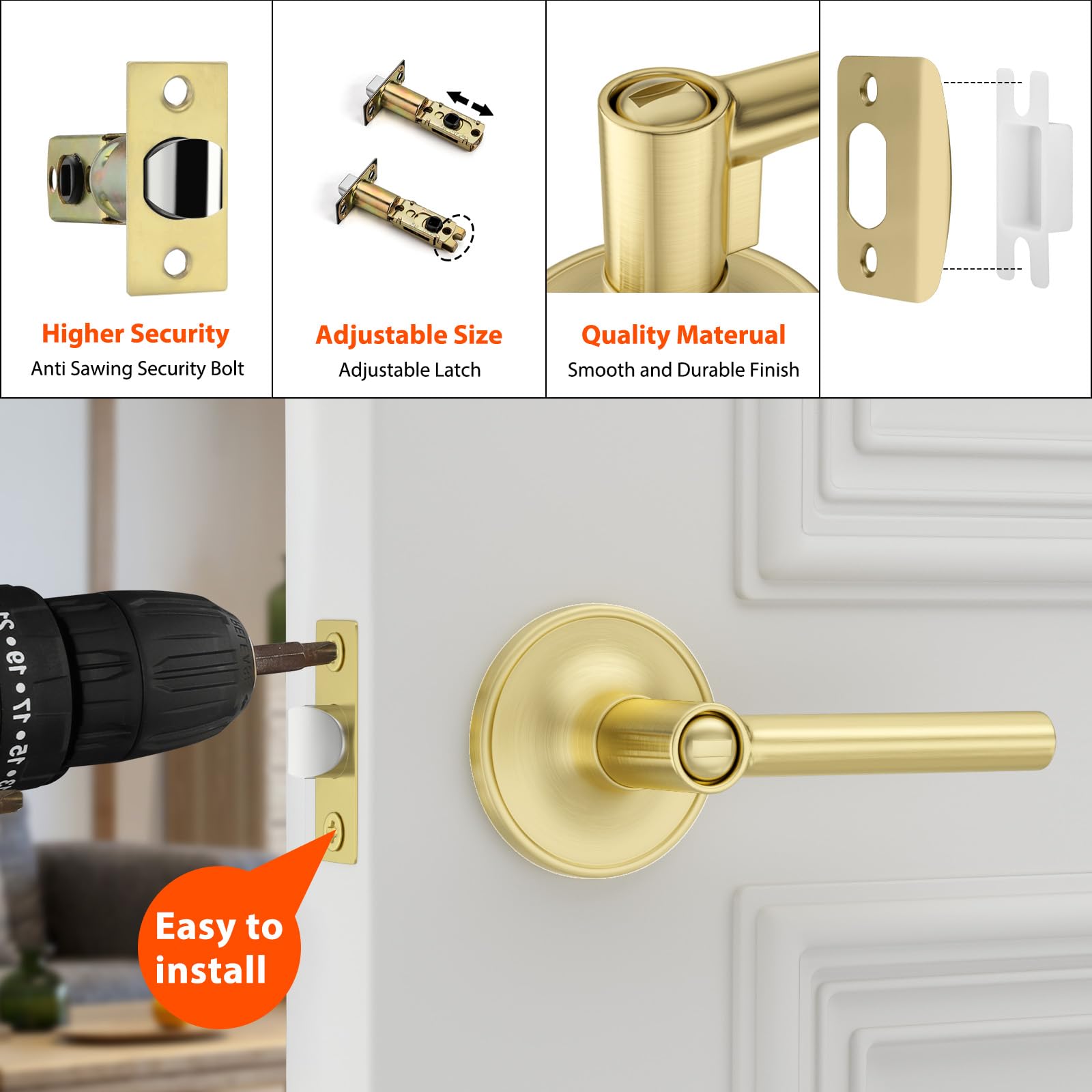 Snapklik.com : 6 Packs Gold Door Handles Interior, Privacy Door Handle ...