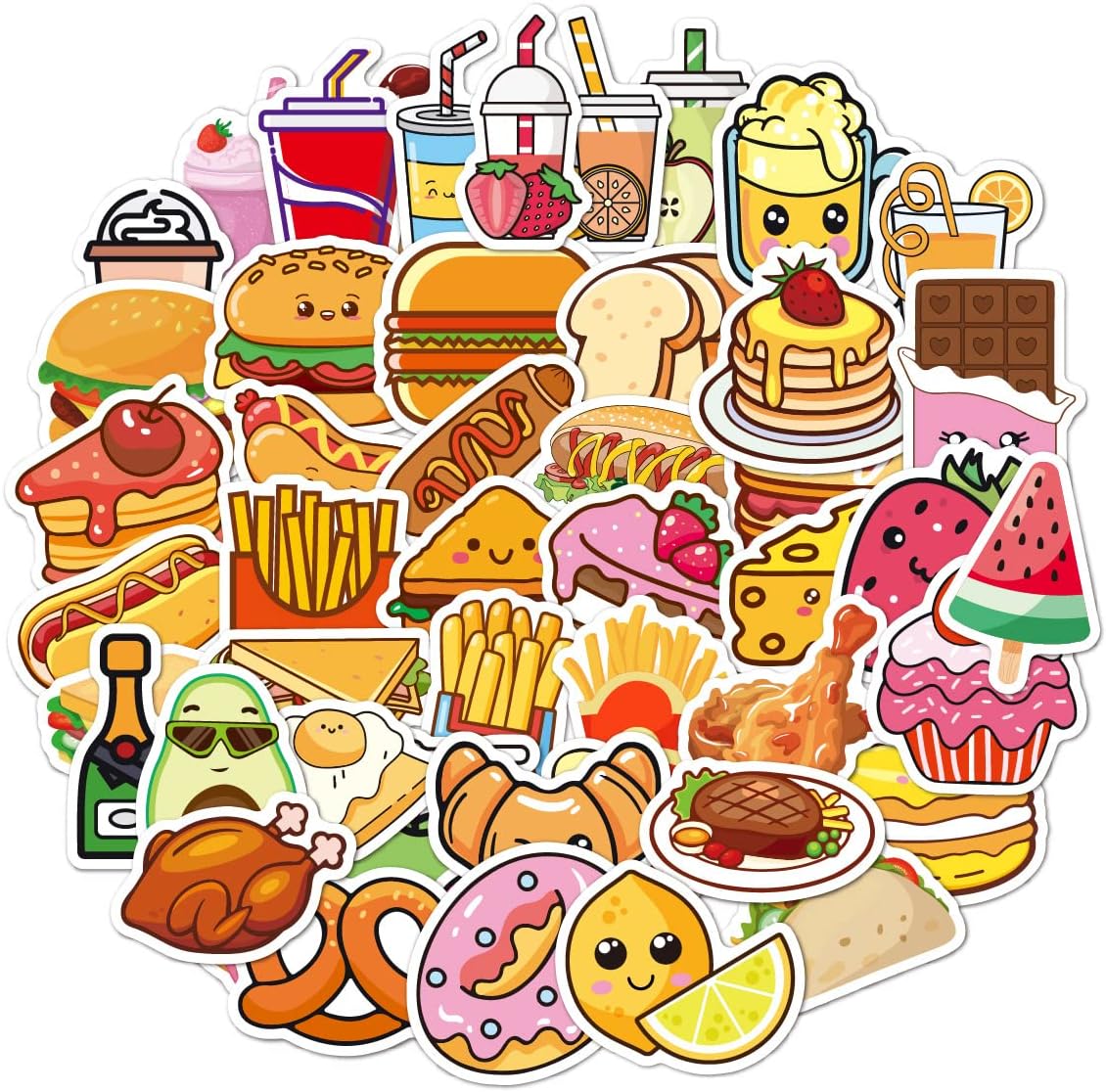 Amazon.com: Jeffdad 60 Pcs Cute Fast Food Stickers, Funny Hamburger ...
