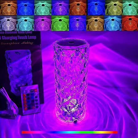 Hizeyluck Touch Crystal Lamp, 16 RGB Color Changing Desk Lamp, Dimmable ...