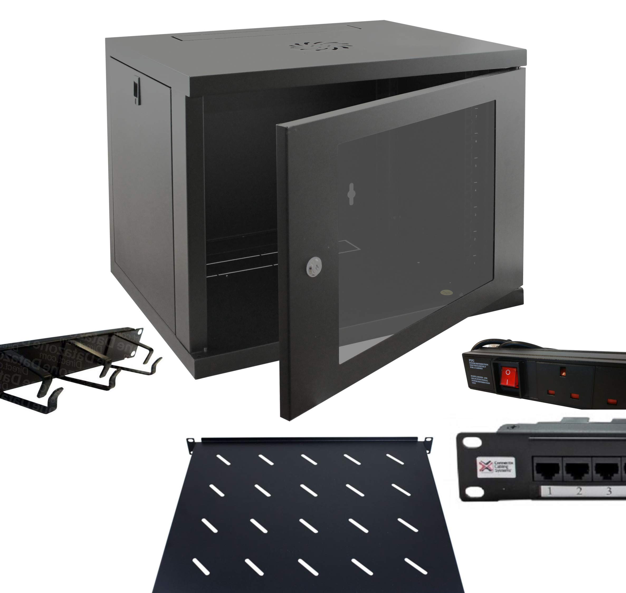 Buy 12u 450mm 19" Black Wall Mounted Data Cabinet, 24 way Cat6 Panel ...