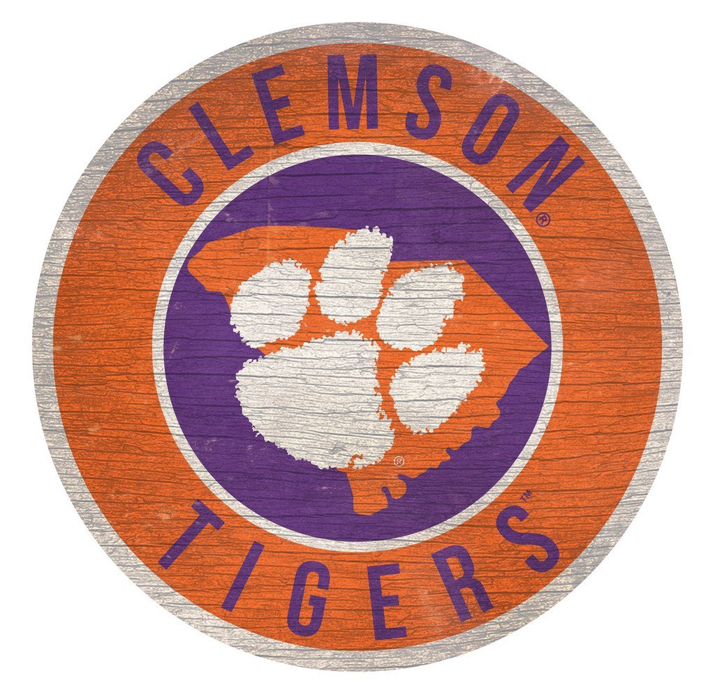 Amazon.com: Clemson Tigers Sign Wood 12 Inch Round State Design ...