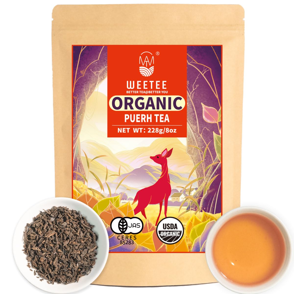 Amazon.com : WT WEETEE Organic Pu-erh Loose Leaf Tea, USDA Organic Ripe ...