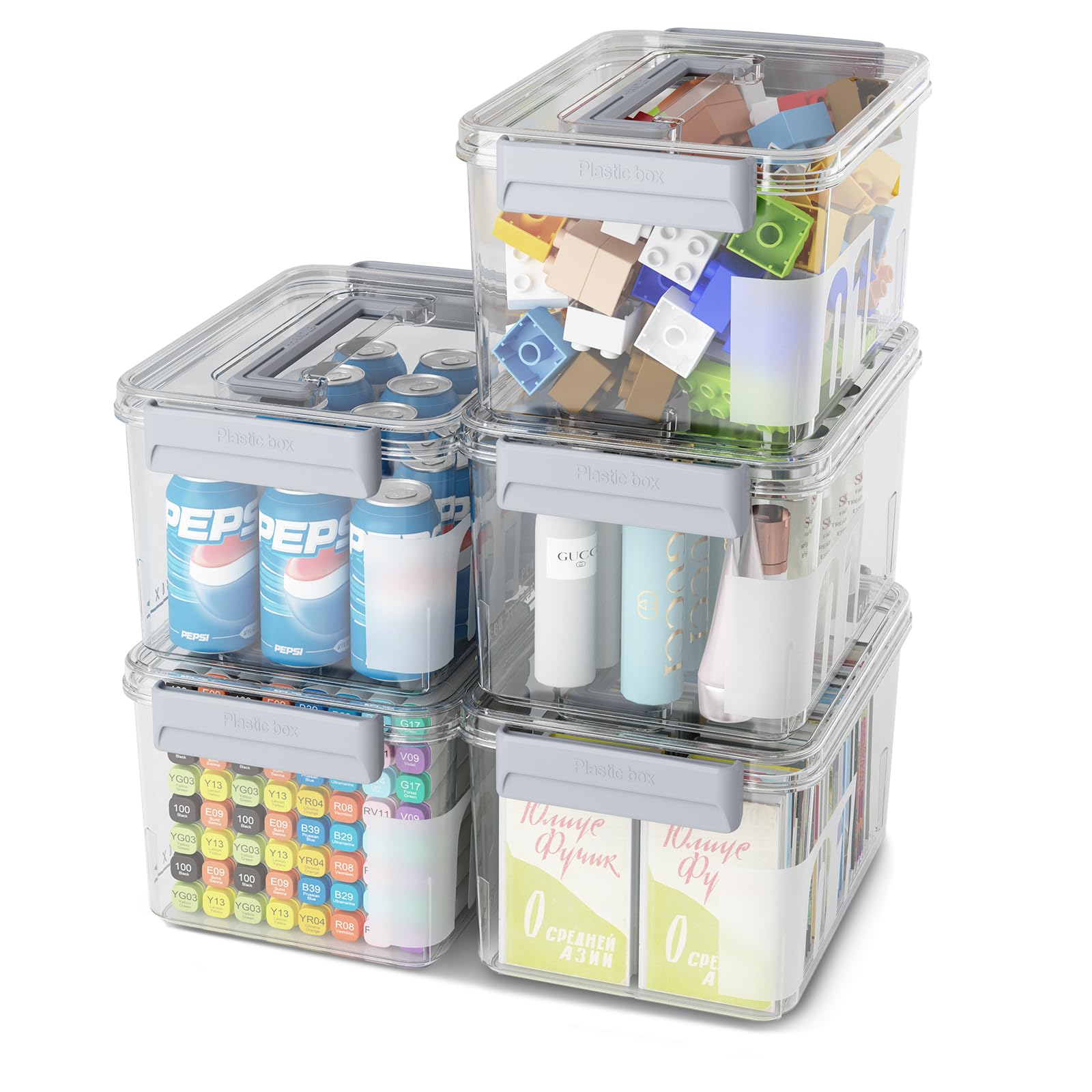 5 Packs Small Storage Bins with Lids, 5.5 QT Plastic Storage Container ...