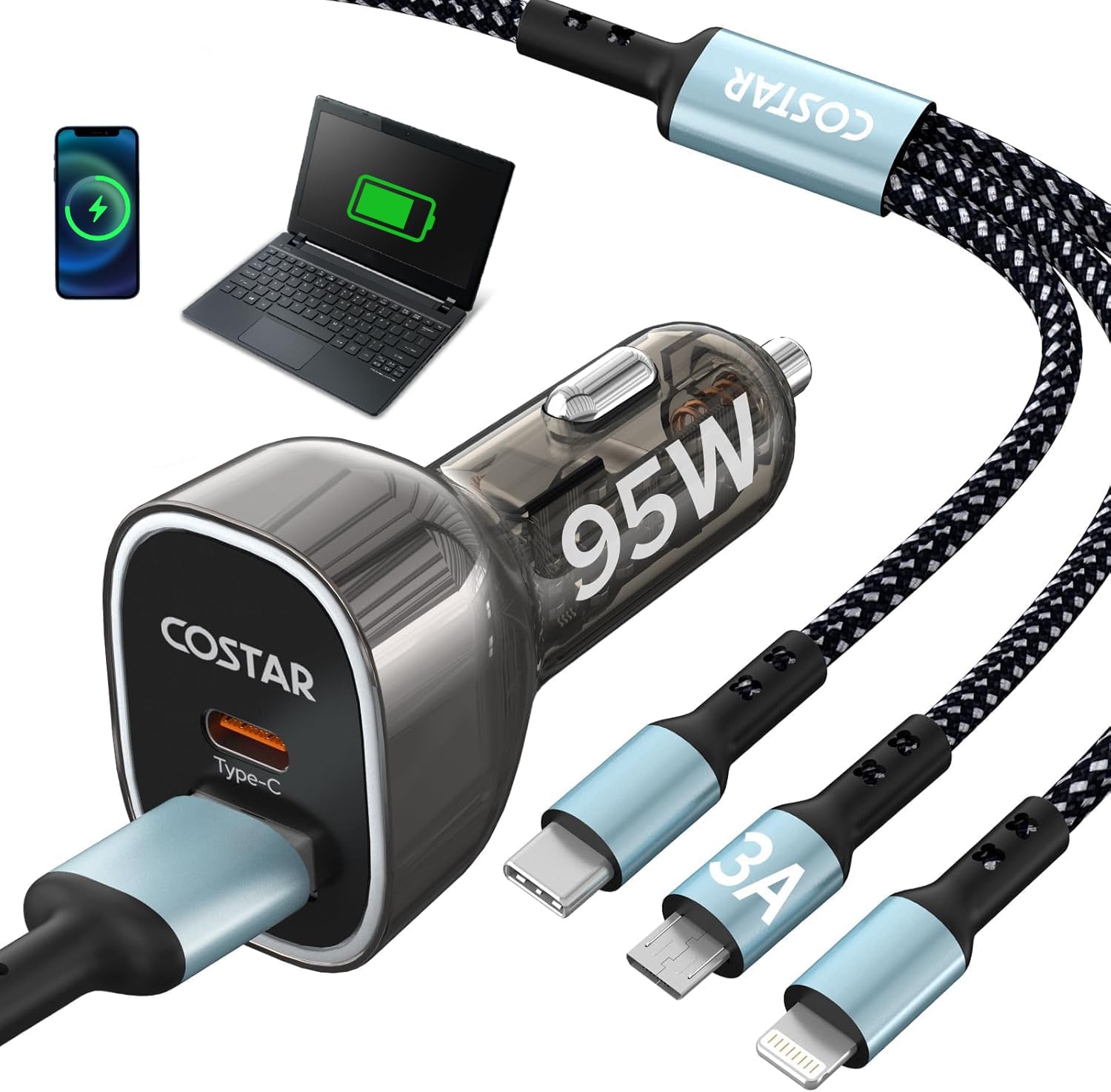 Fuel co Type C Car 140W Charger with Dual Ports PD 100W - 18W - 30W USB ...