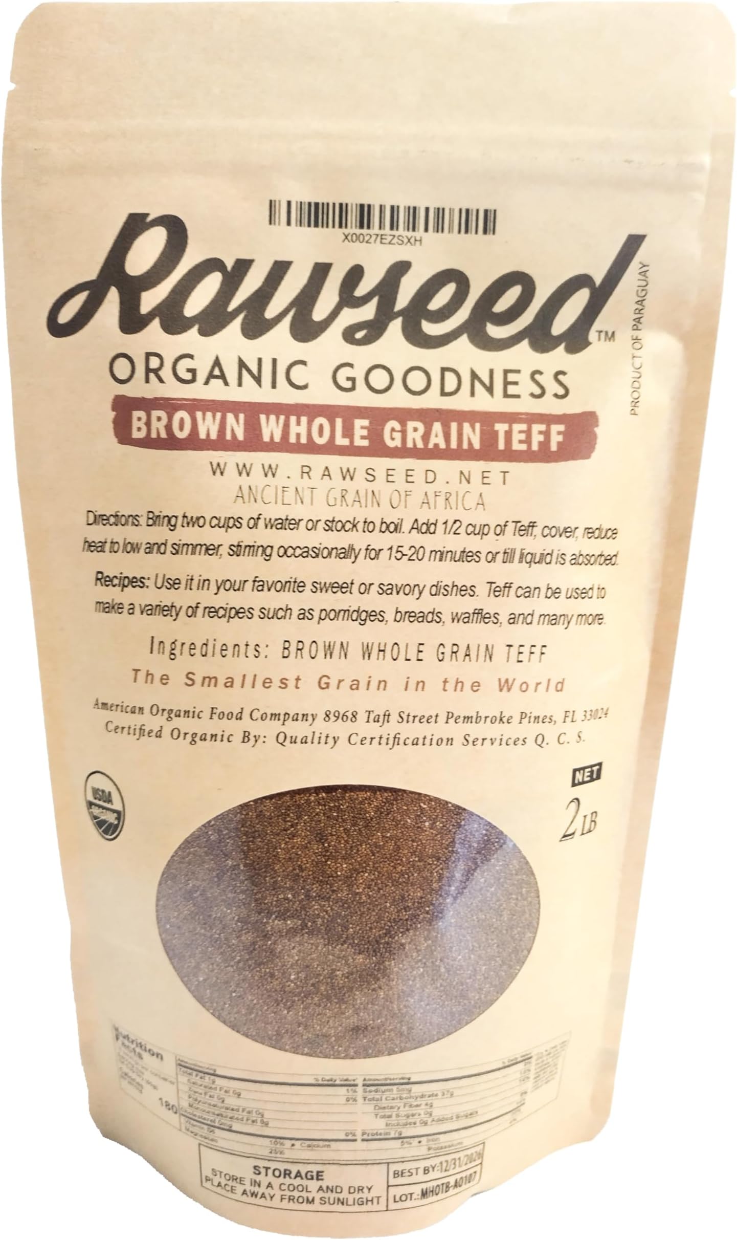 Amazon.com : Rawseed Organic Brown Whole Grain African Teff (Rawseed ...