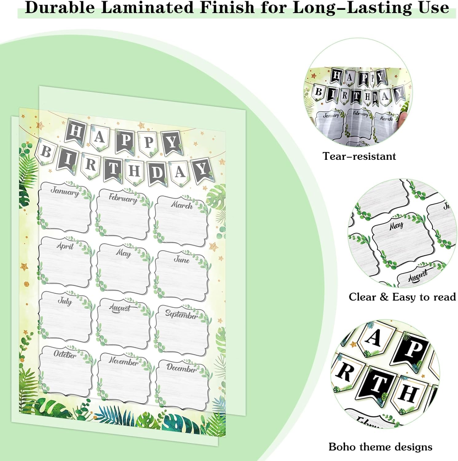 WhatSign Birthday Chart for Classroom - Boho Birthday Poster Reusable ...