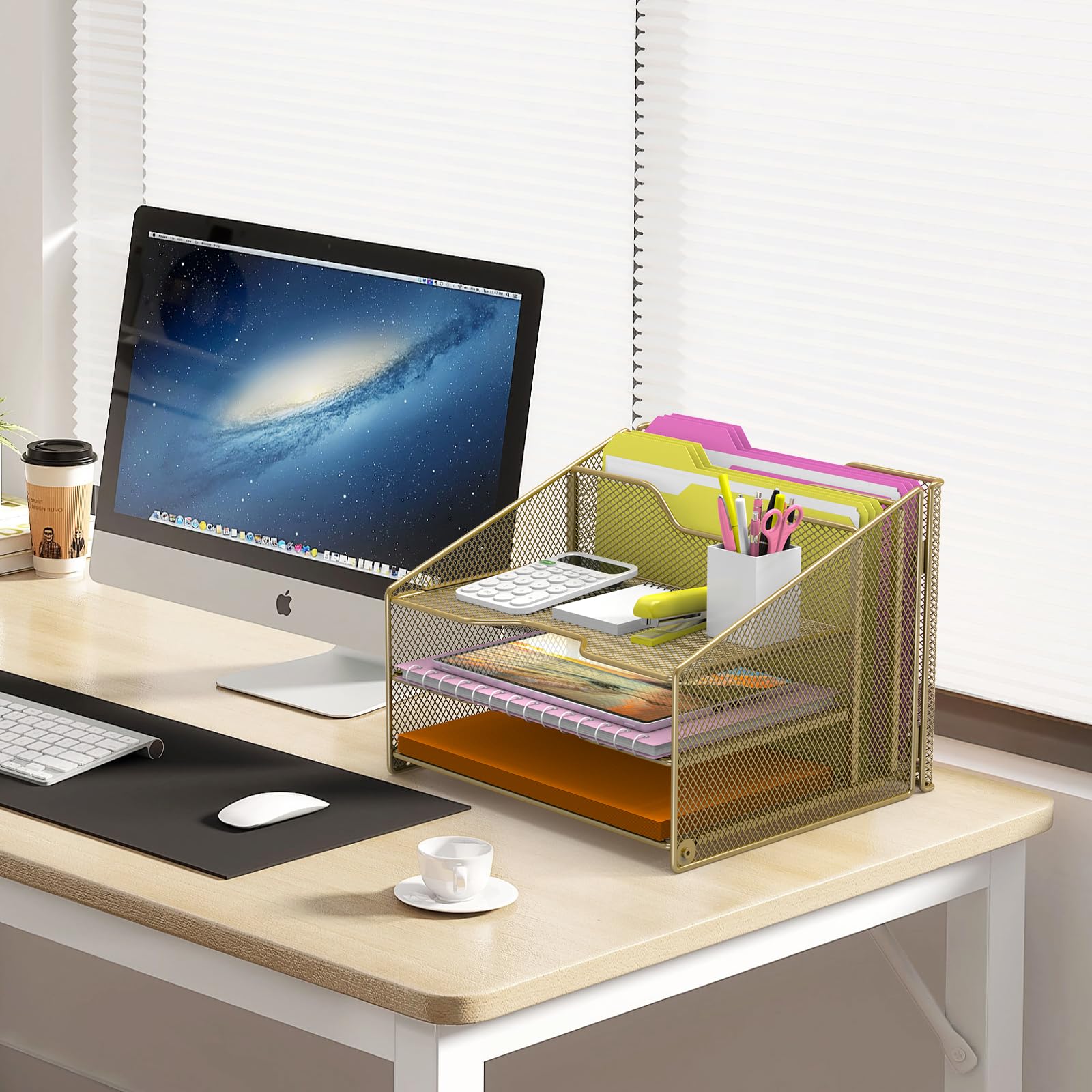 Snapklik.com : Samstar Gold Desk File Organizer, Mesh Letter File ...
